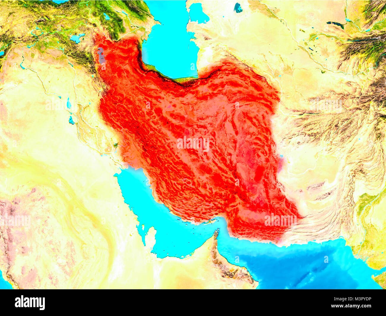 Iran highlighted in red on planet Earth. 3D illustration. Elements of ...
