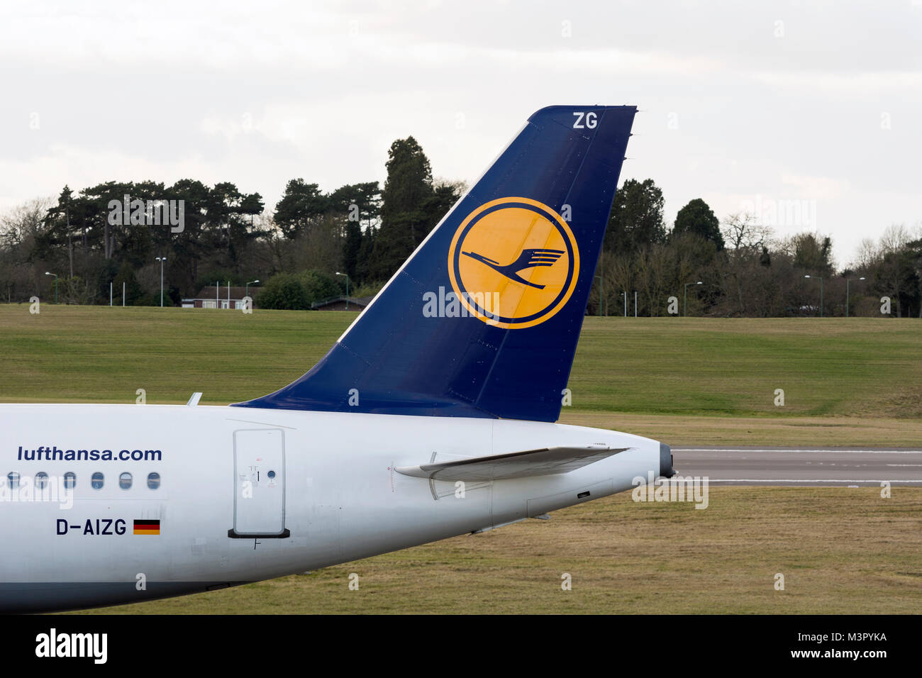 Lufthansa Airbus A320 tail at Birmingham Airport, UK. (D-AIZG Stock ...