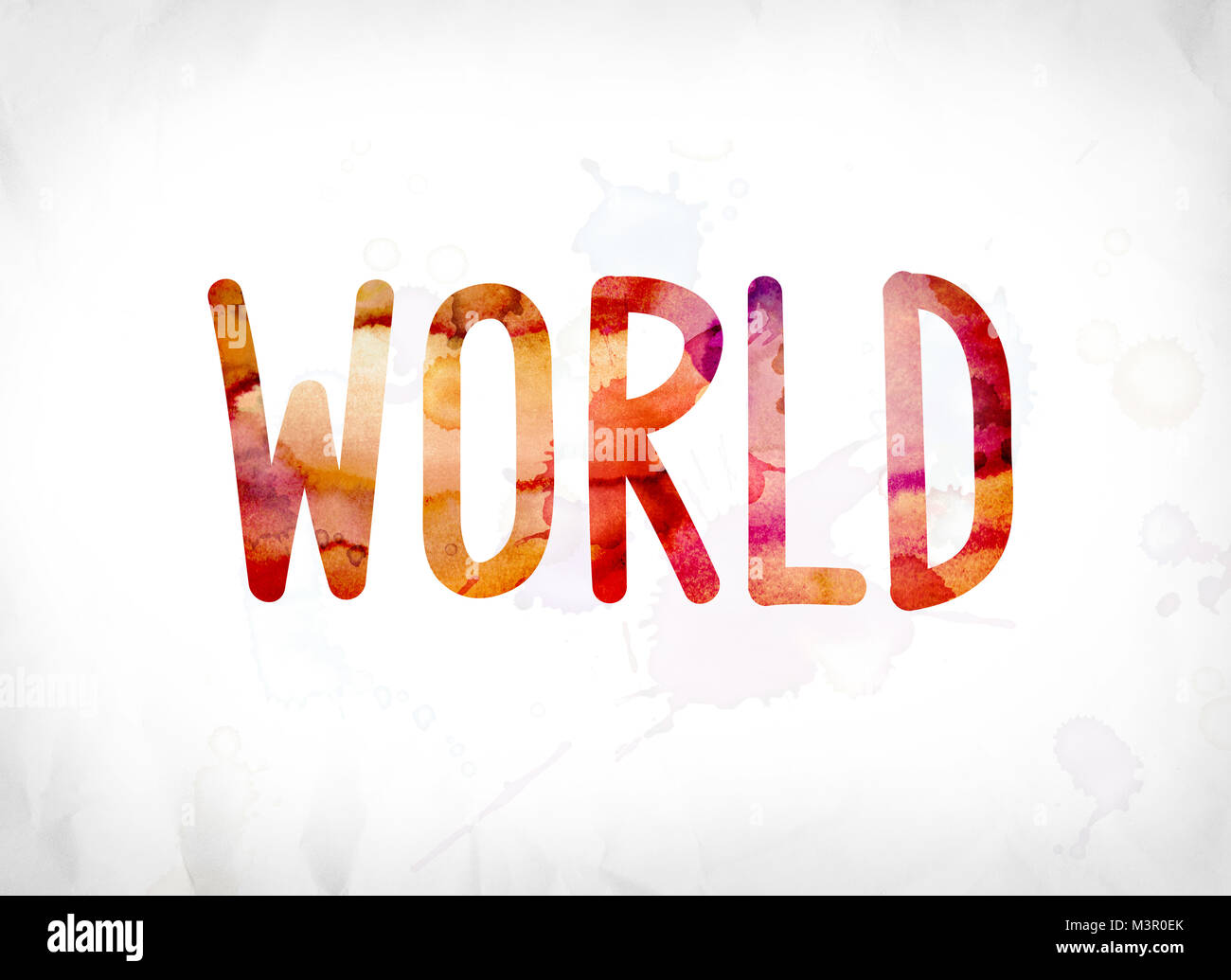 The word World concept and theme painted in colorful watercolors on a ...
