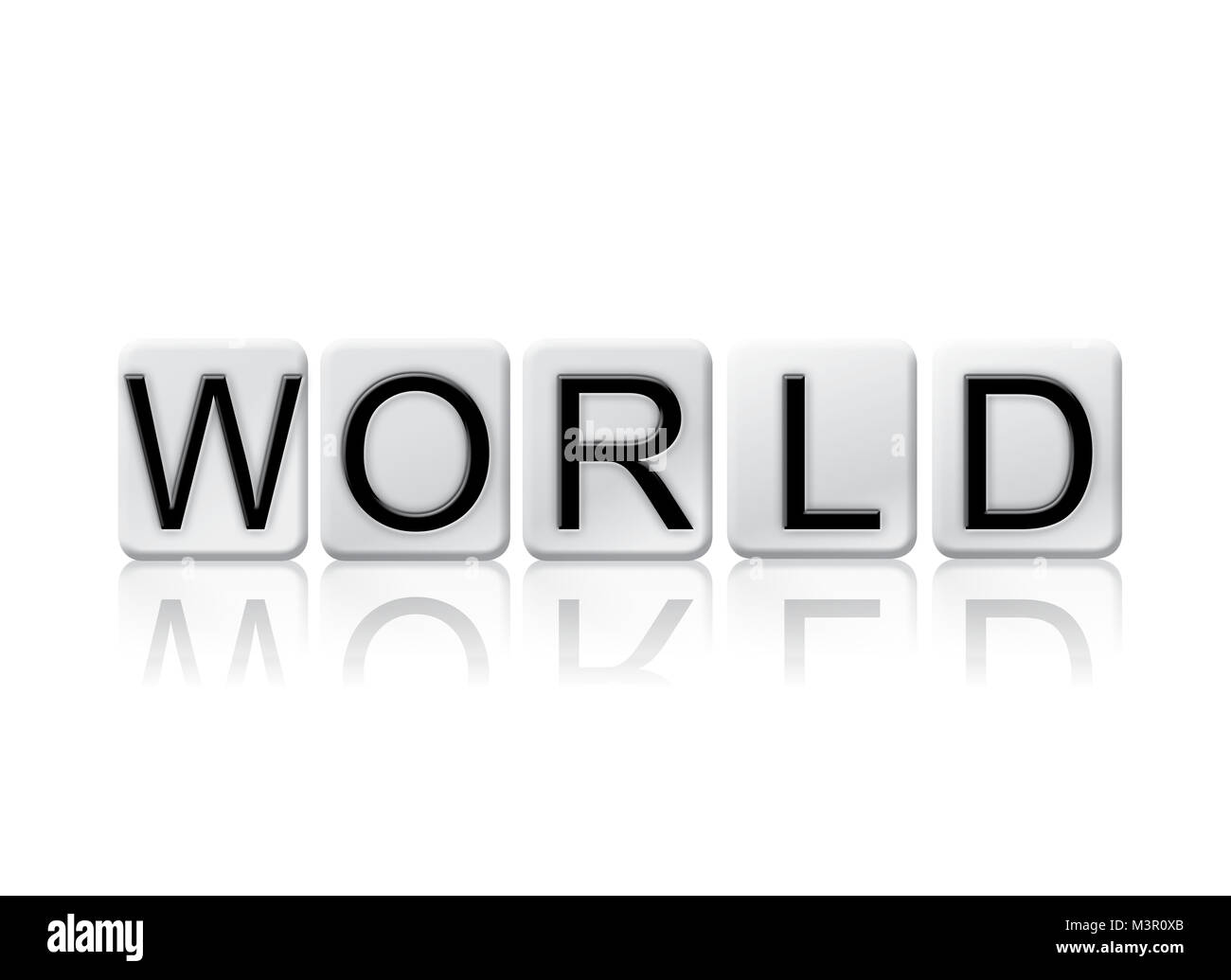 The word World concept and theme written in white tiles and isolated on ...
