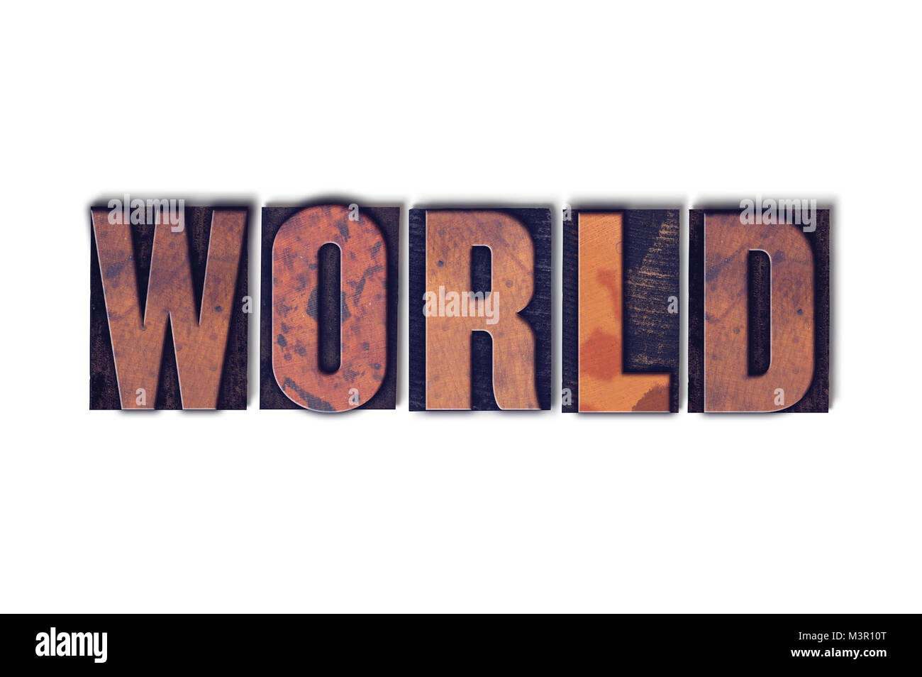 The word World concept and theme written in vintage wooden letterpress ...