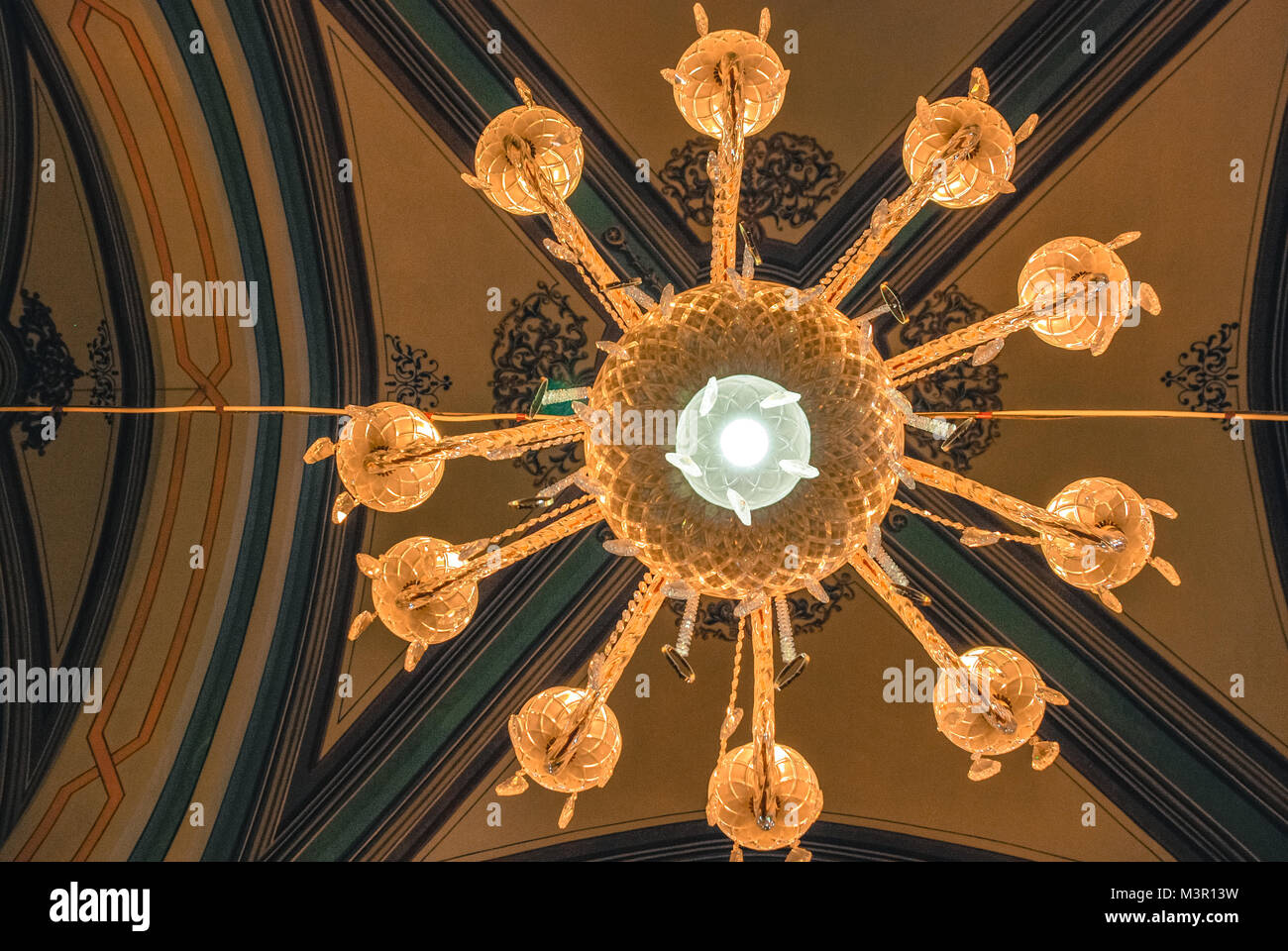 Upward picture of the colorful chandelier inside Cave of Machpela and ...