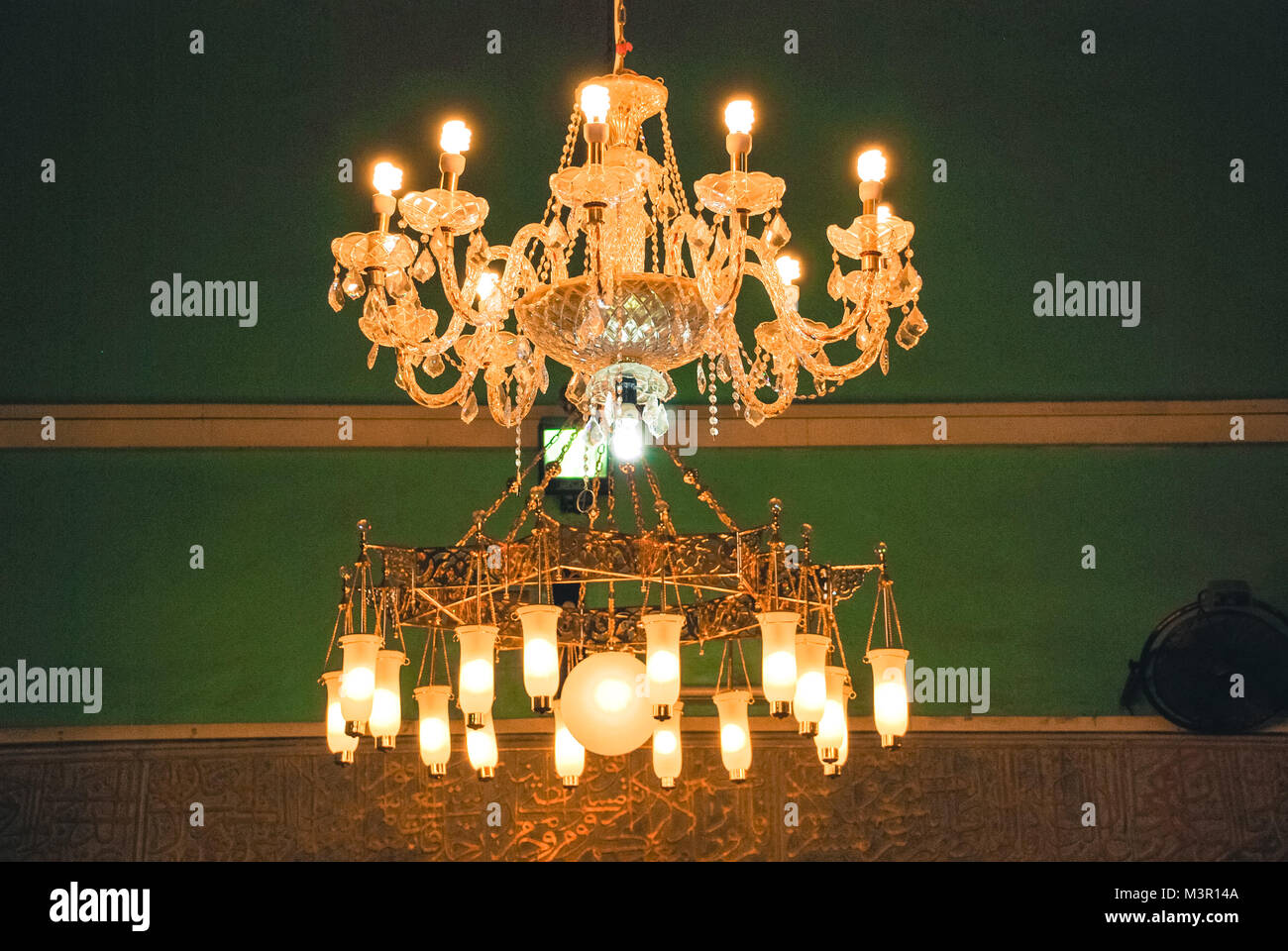 Horizontal picture of the two amazing chandeliers inside Cave of ...