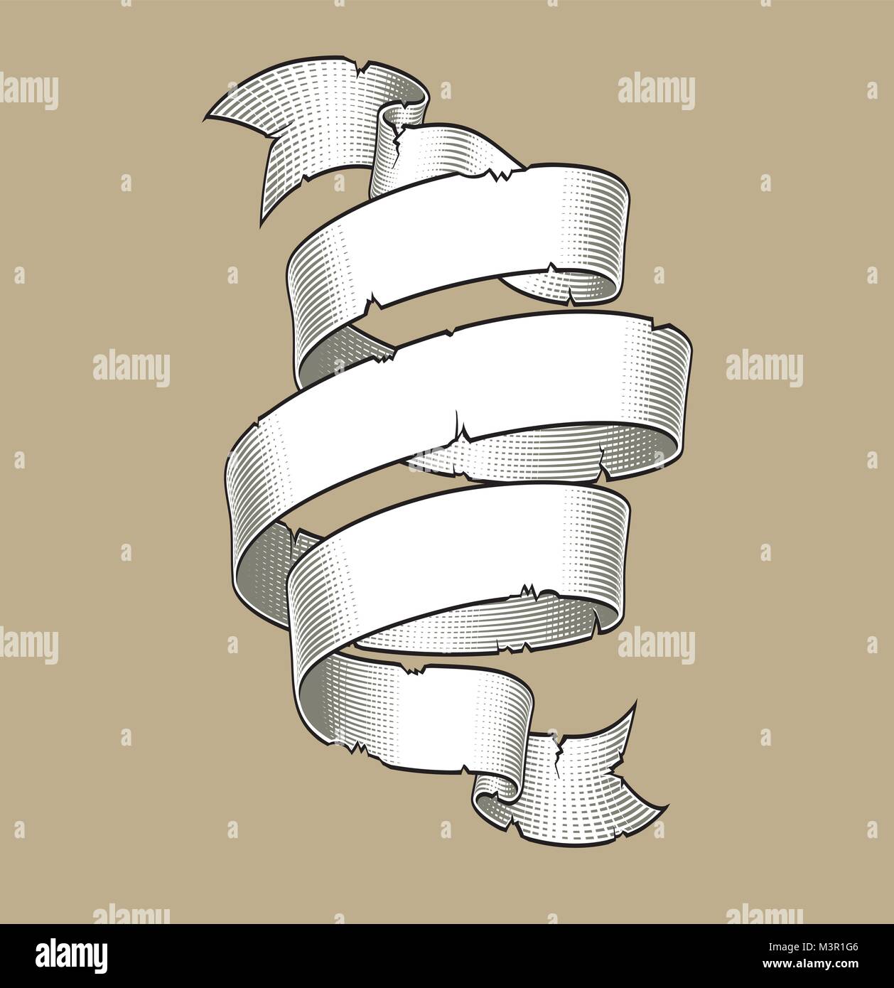 Vector illustration of engraved aged old papyrus or parchment ribbons ...