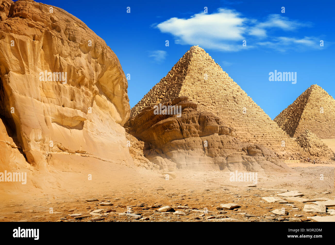 Egyptian pyramids in sand desert and clear sky Stock Photo - Alamy