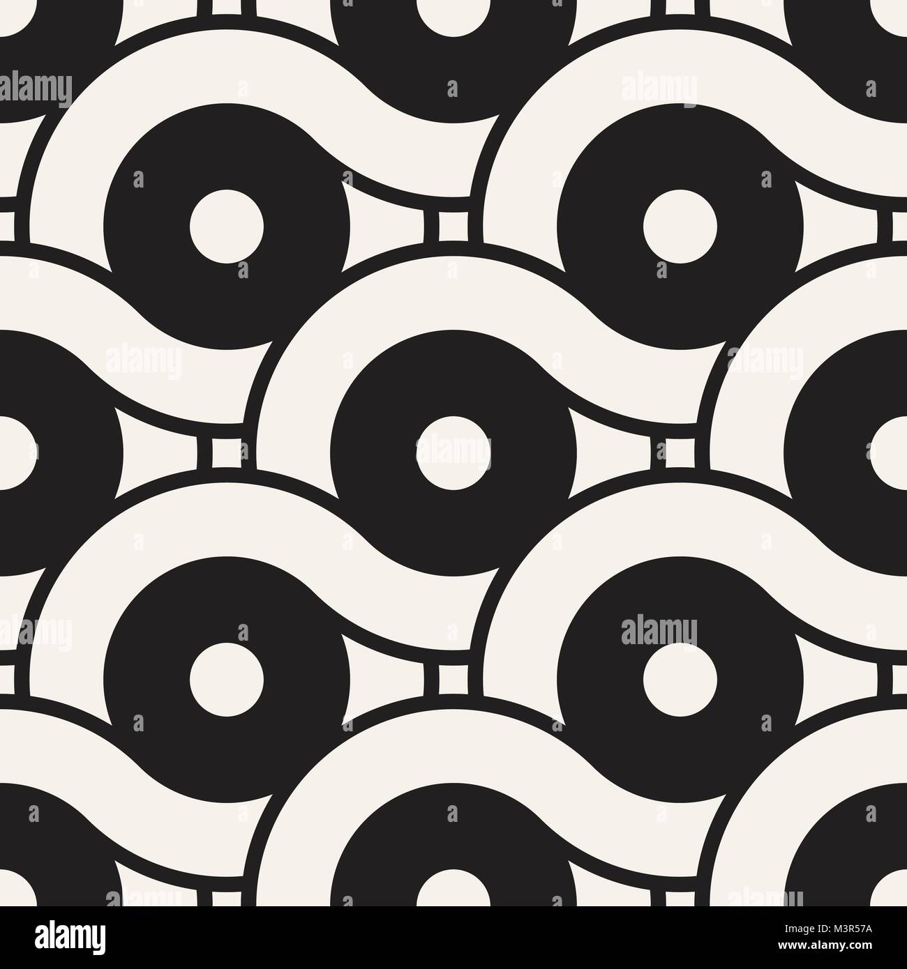 Vector seamless rounded lines texture. Modern geometric circular shape background. Monochrome ...