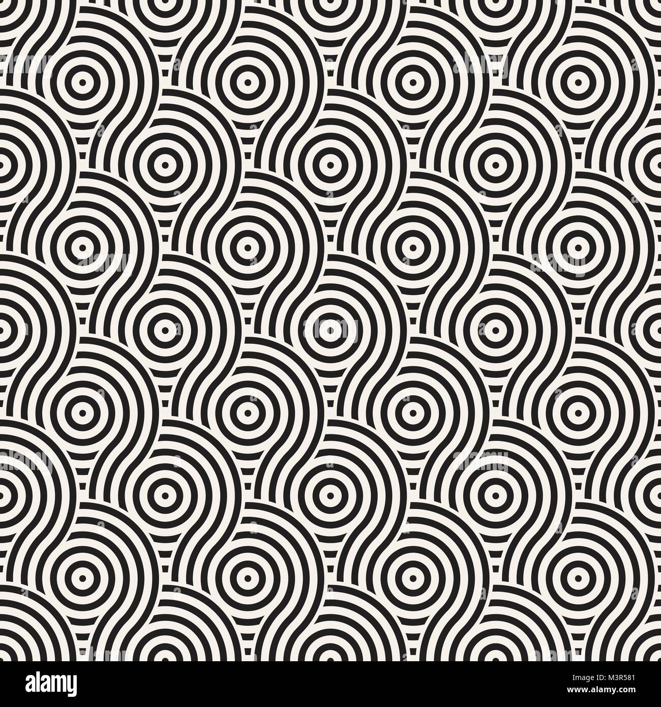 Vector seamless rounded lines texture. Modern geometric circular shape background. Monochrome ...