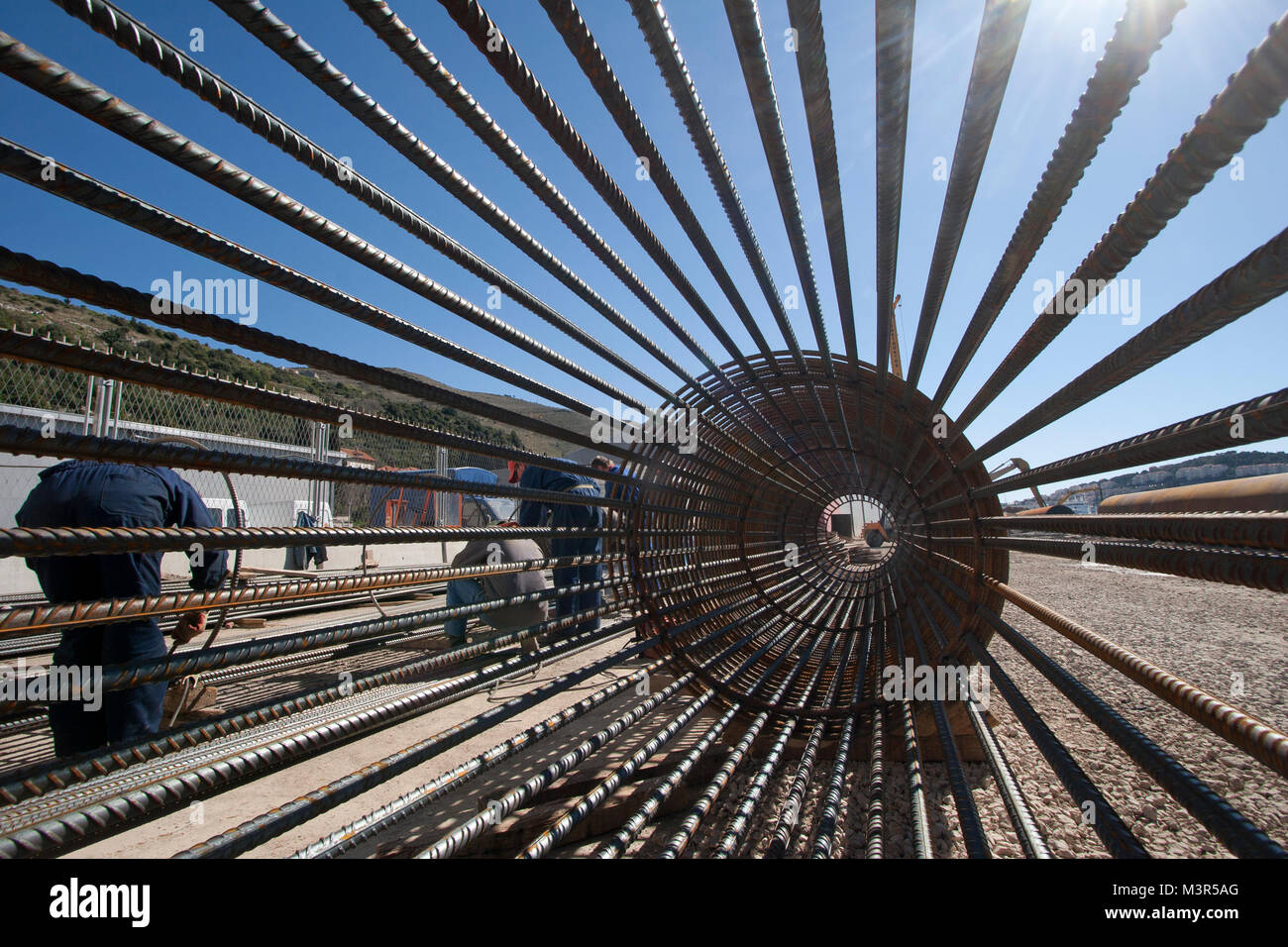 Armature for concrete pier on construction site in Dubrovnik harbour ...