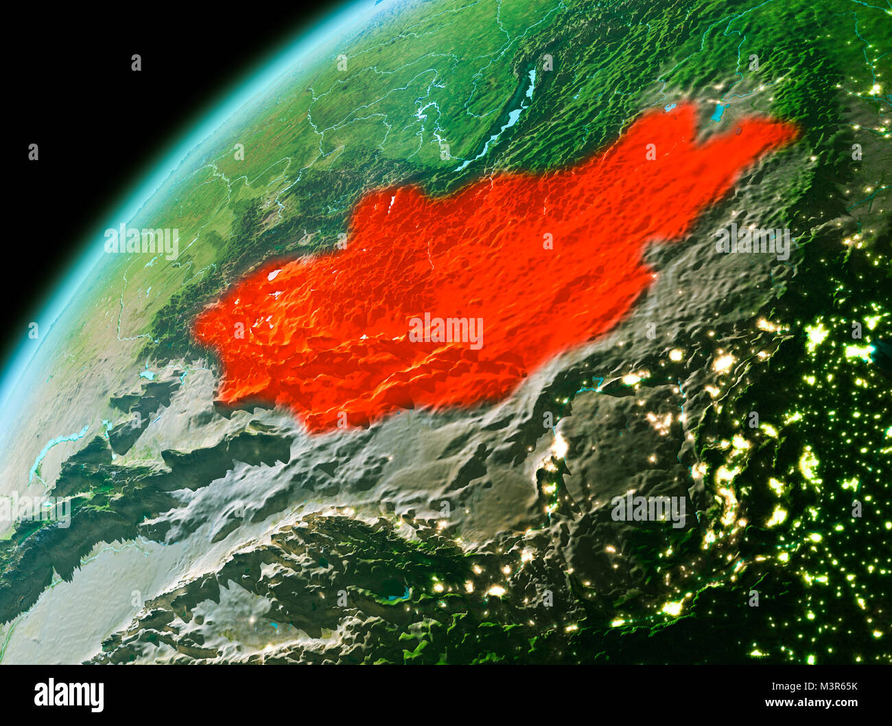 Evening Over Mongolia As Seen From Space On Planet Earth 3d