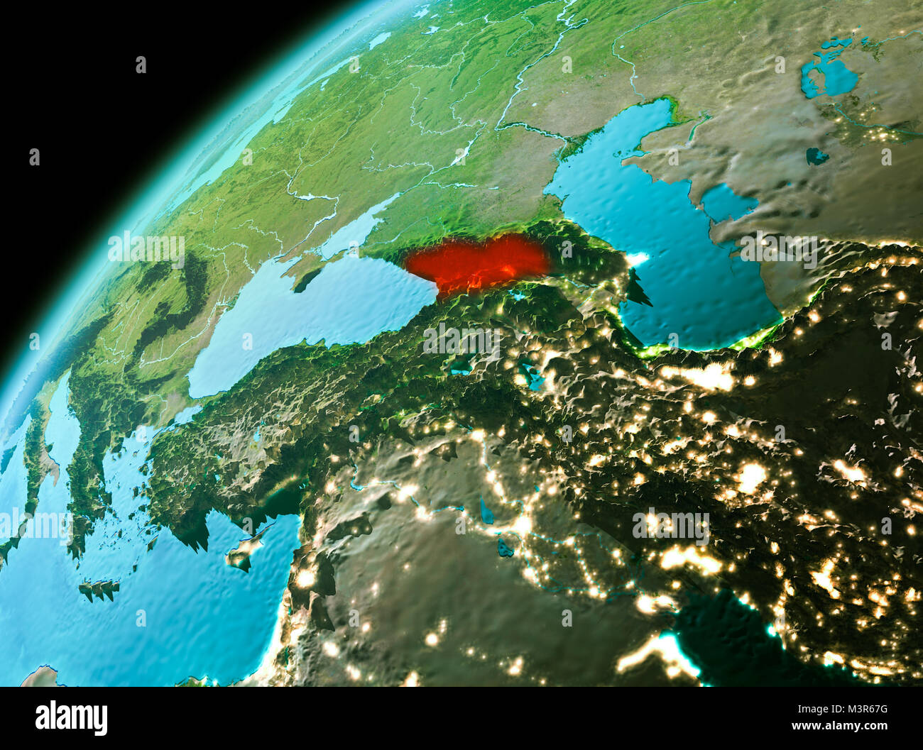 Evening over Georgia as seen from space on planet Earth. 3D ...