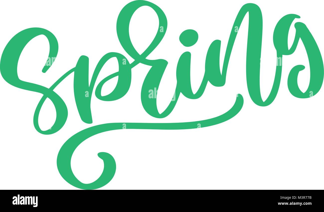 Calligraphy text spring. Handwritten lettering on white background ...