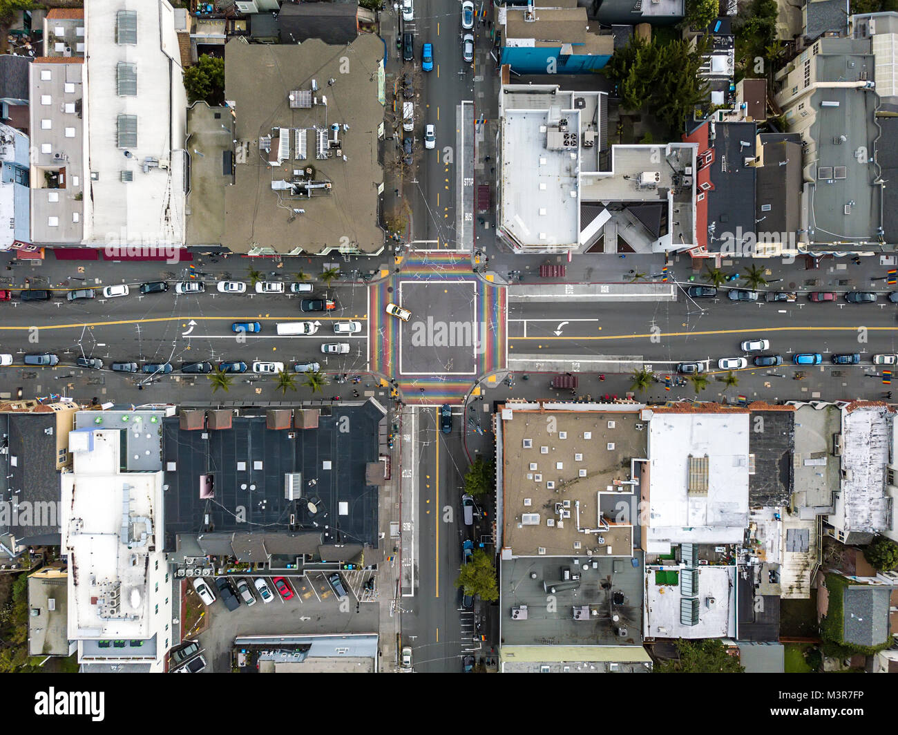 Street crossing with rainbow crosswalk in Castro District in San ...