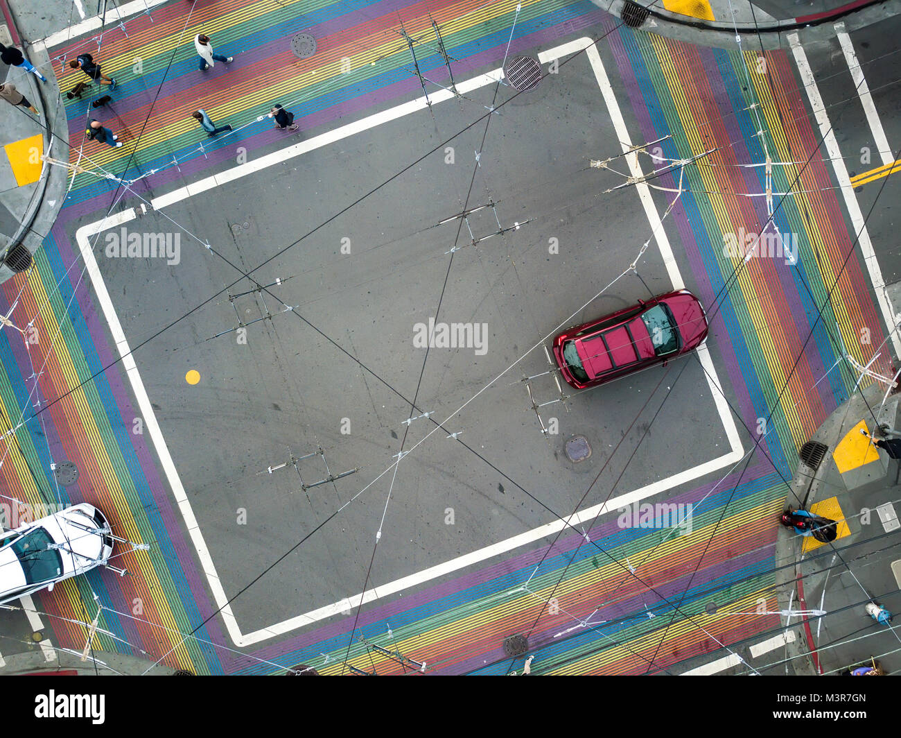 Colorful rainbow crosswalk in Castro District in San Francisco in ...
