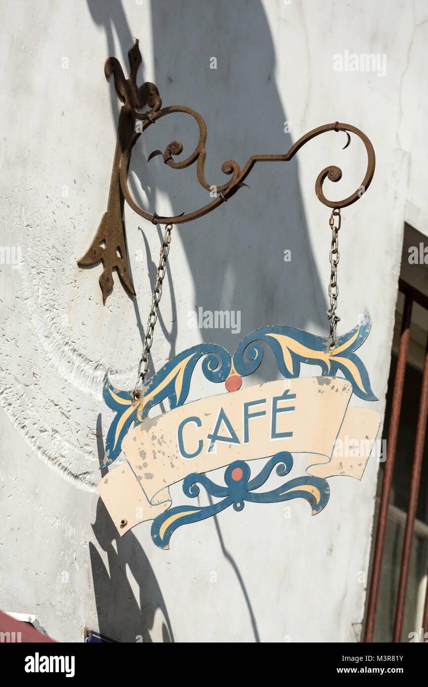 PARIS, FRANCE -SEPTEMBER 10, 2014: Signboard of cafe in the Montmartre ...