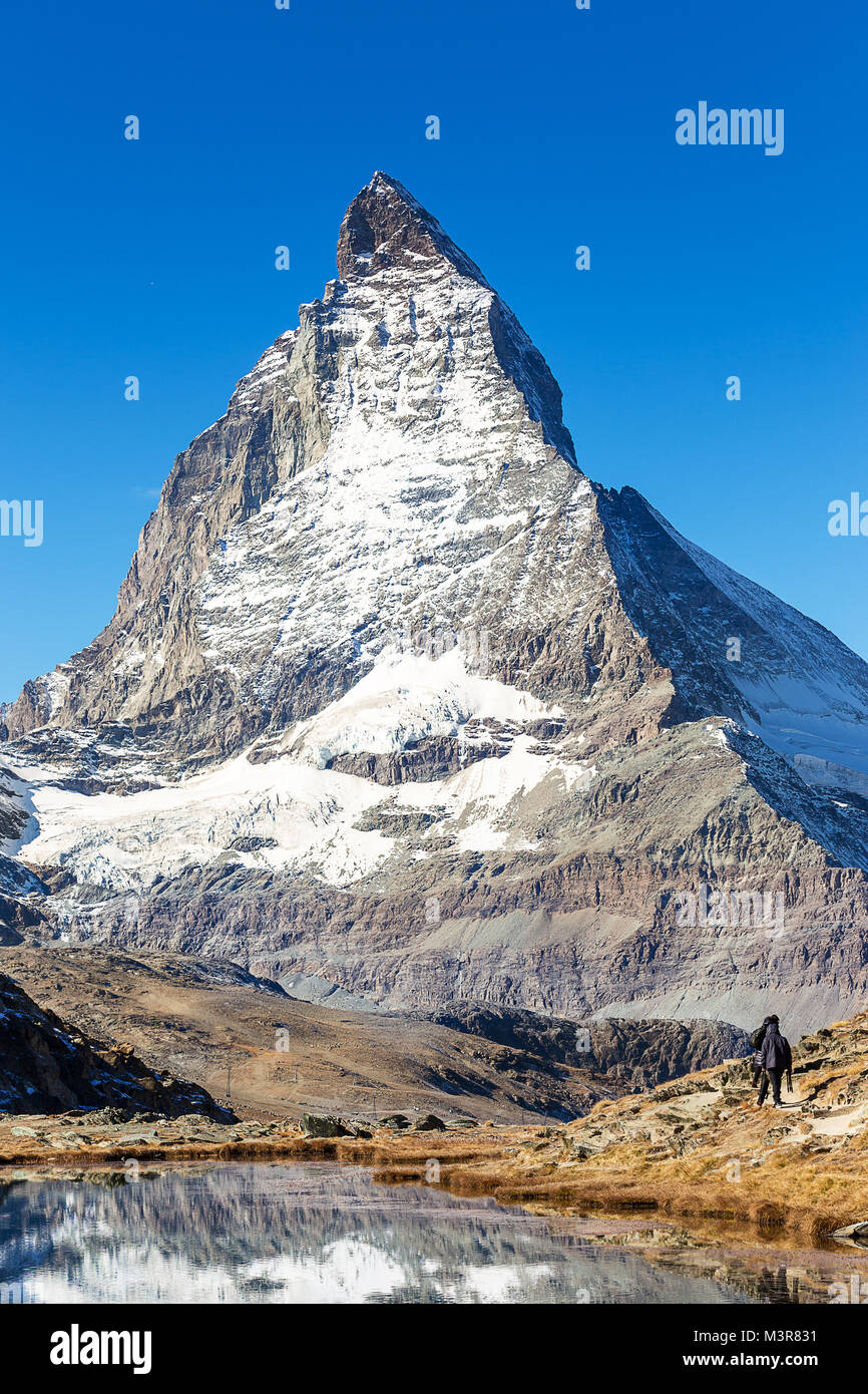 Matterhorn mountain view from Riffelsee lake, locate between Gornergrat ...