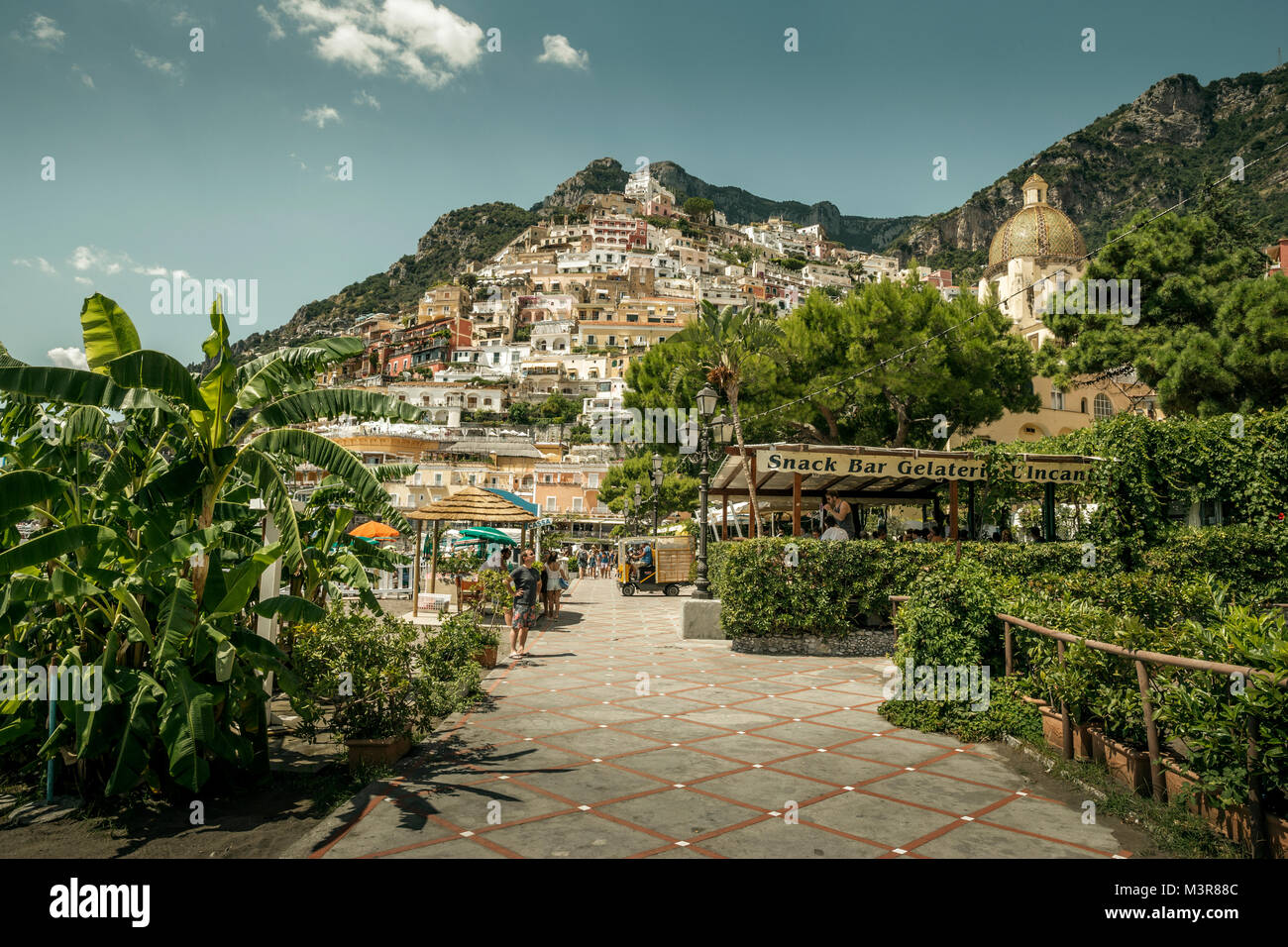 Positano, Italy - August 10, 2016: Tourists on the street of Positano ...