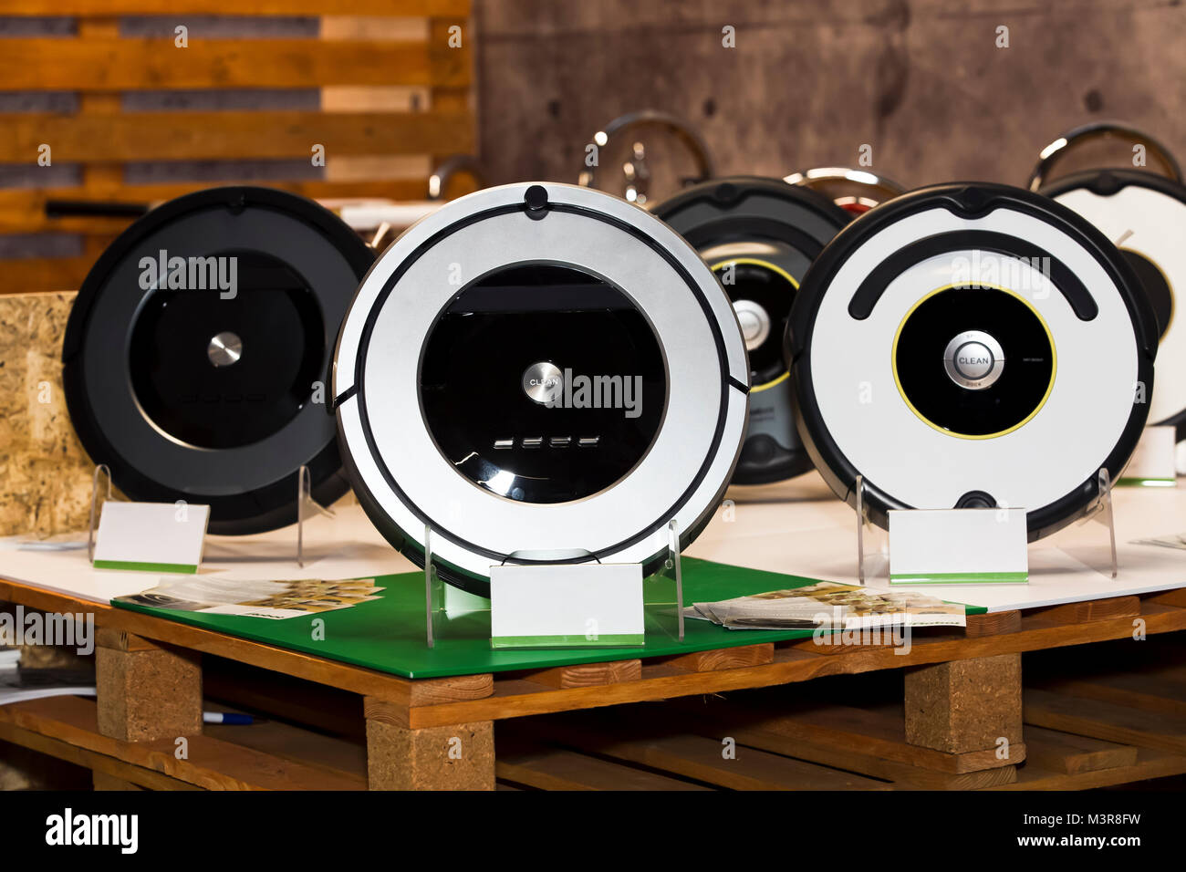 Robot vacuum cleaner on the shop stand, Smart robotic automate wireless ...