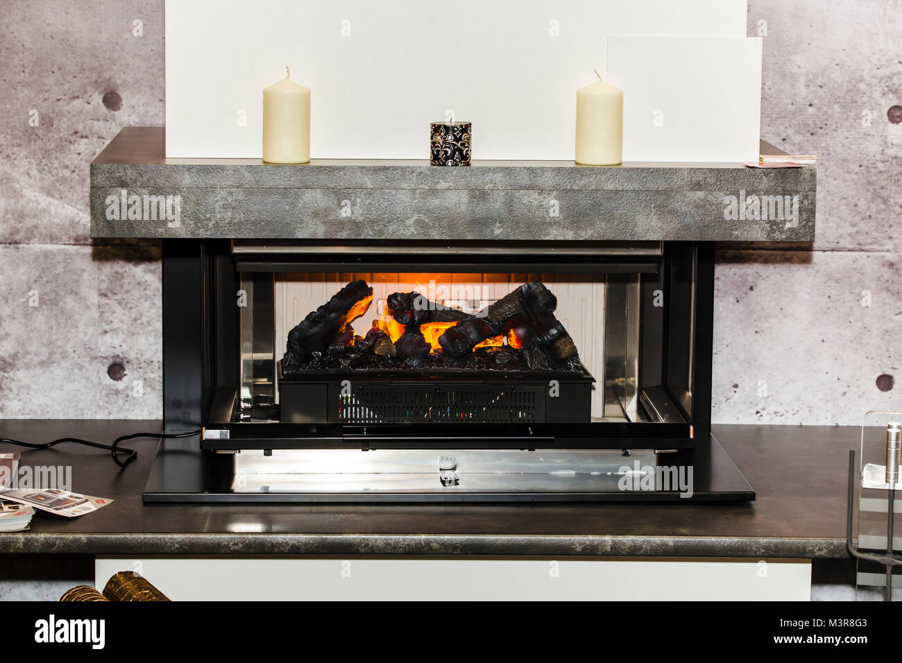 electric fireplace with artificial sparkling flame, decor for the ...