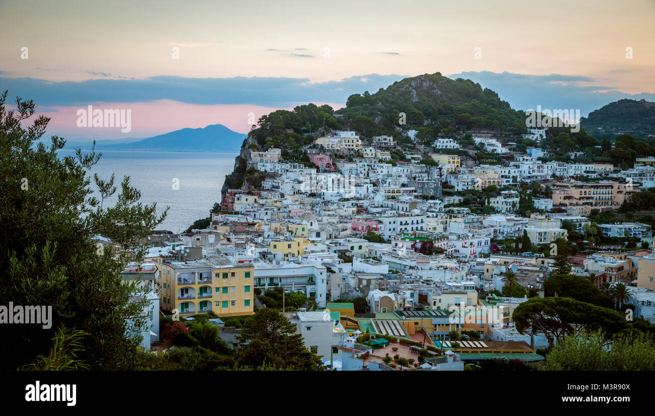 Panoramic view on Capri island with Etna volcano in the background ...
