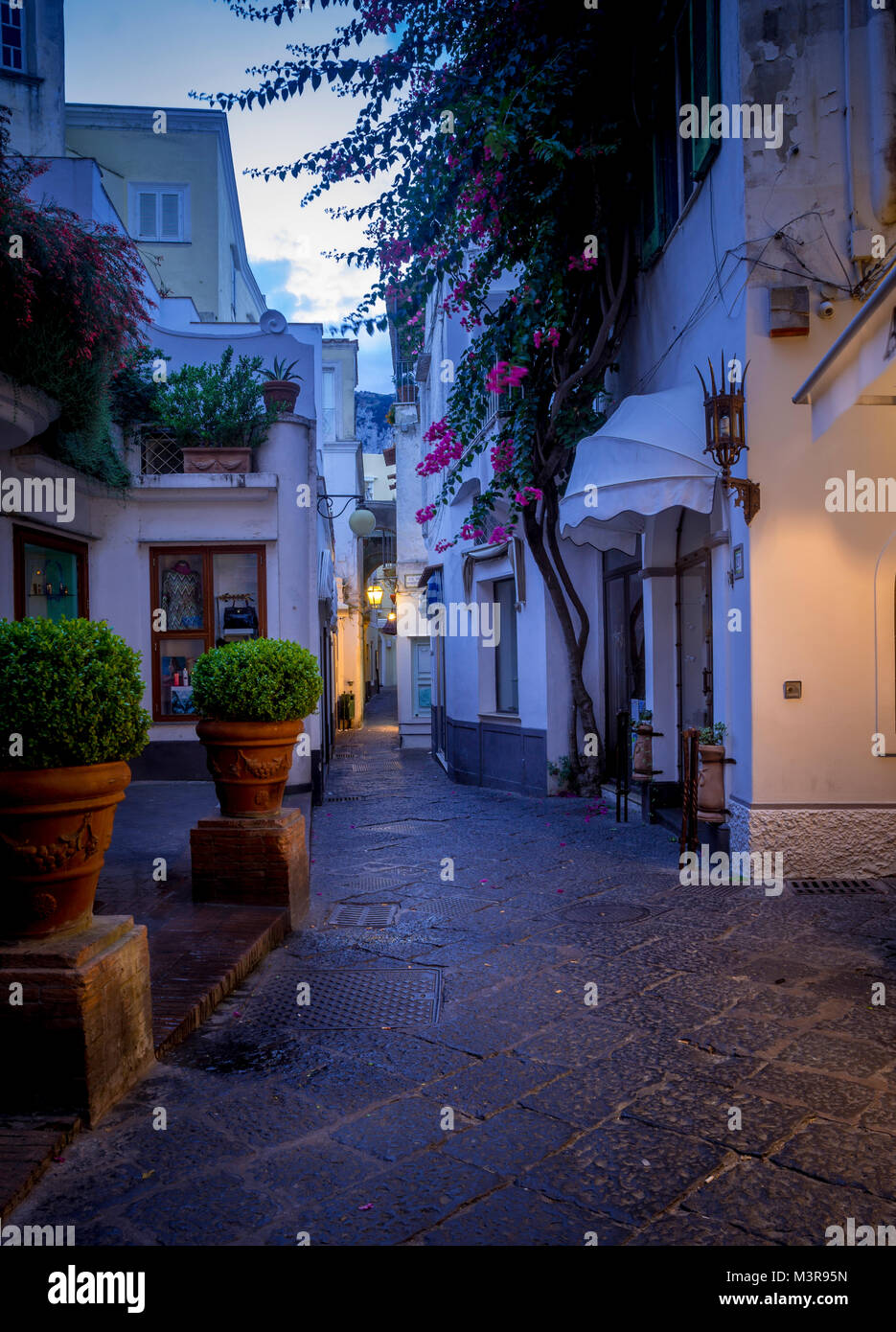 Shopping street on Capri island at night, Italy Stock Photo - Alamy