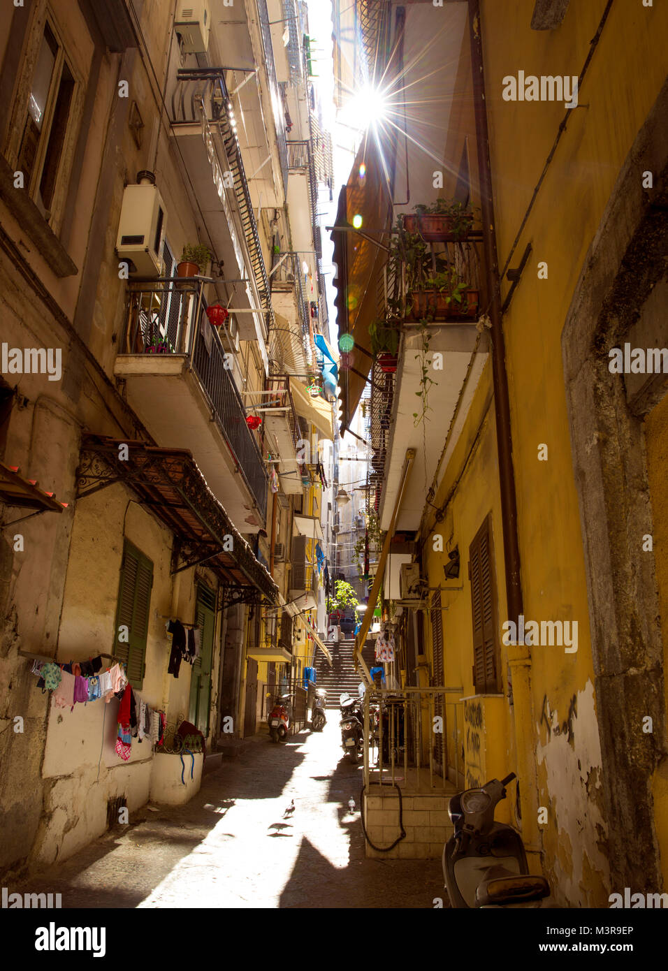 Narrow street in residential district of naples italy hi-res stock ...
