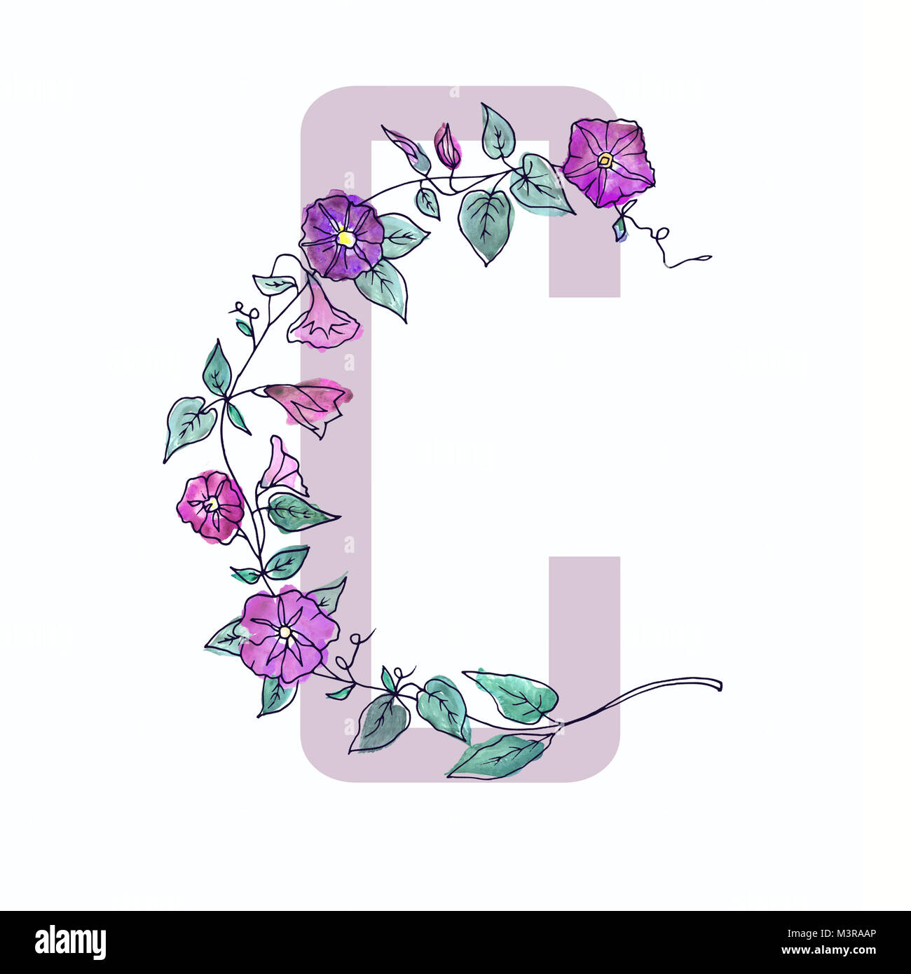 Embellished with a letter of flowers. Watercolor illustration of ...