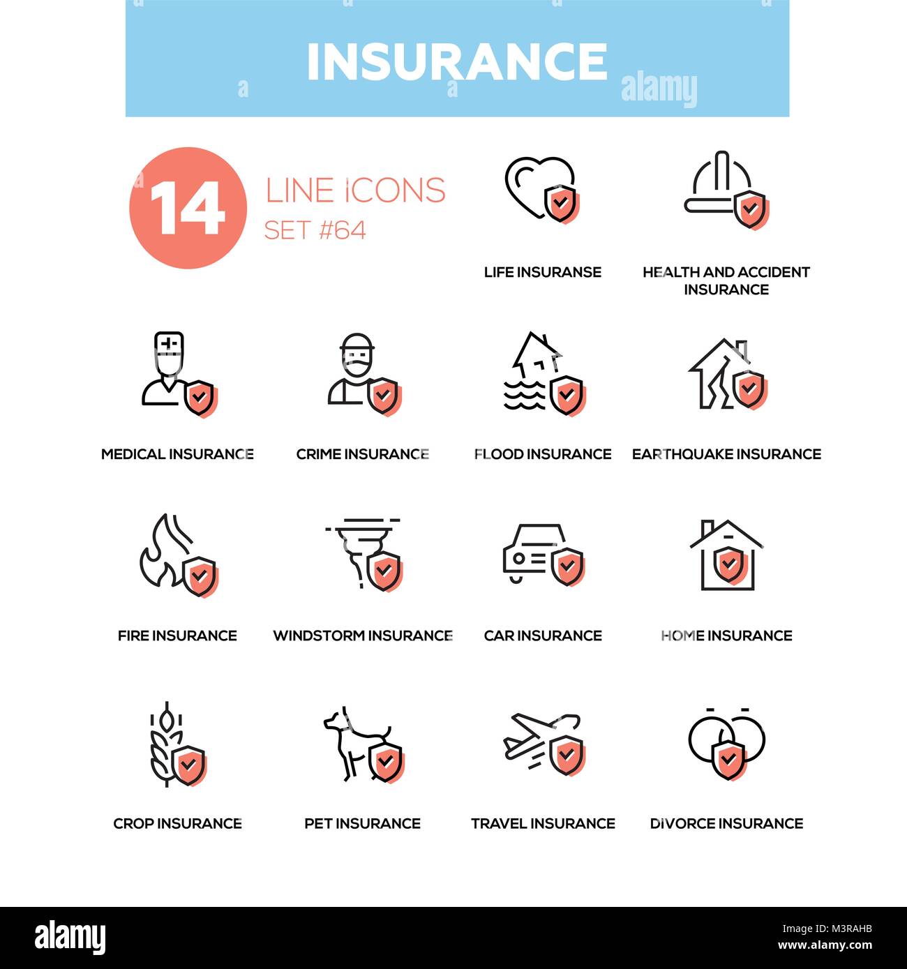 Insurance concept - line design icons set Stock Vector Image & Art - Alamy
