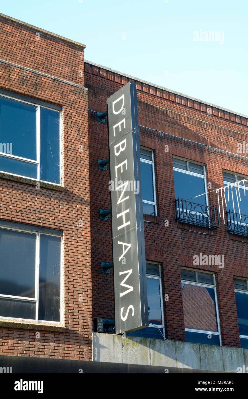 Debenhams department shop sign in a uk high street hi-res stock ...