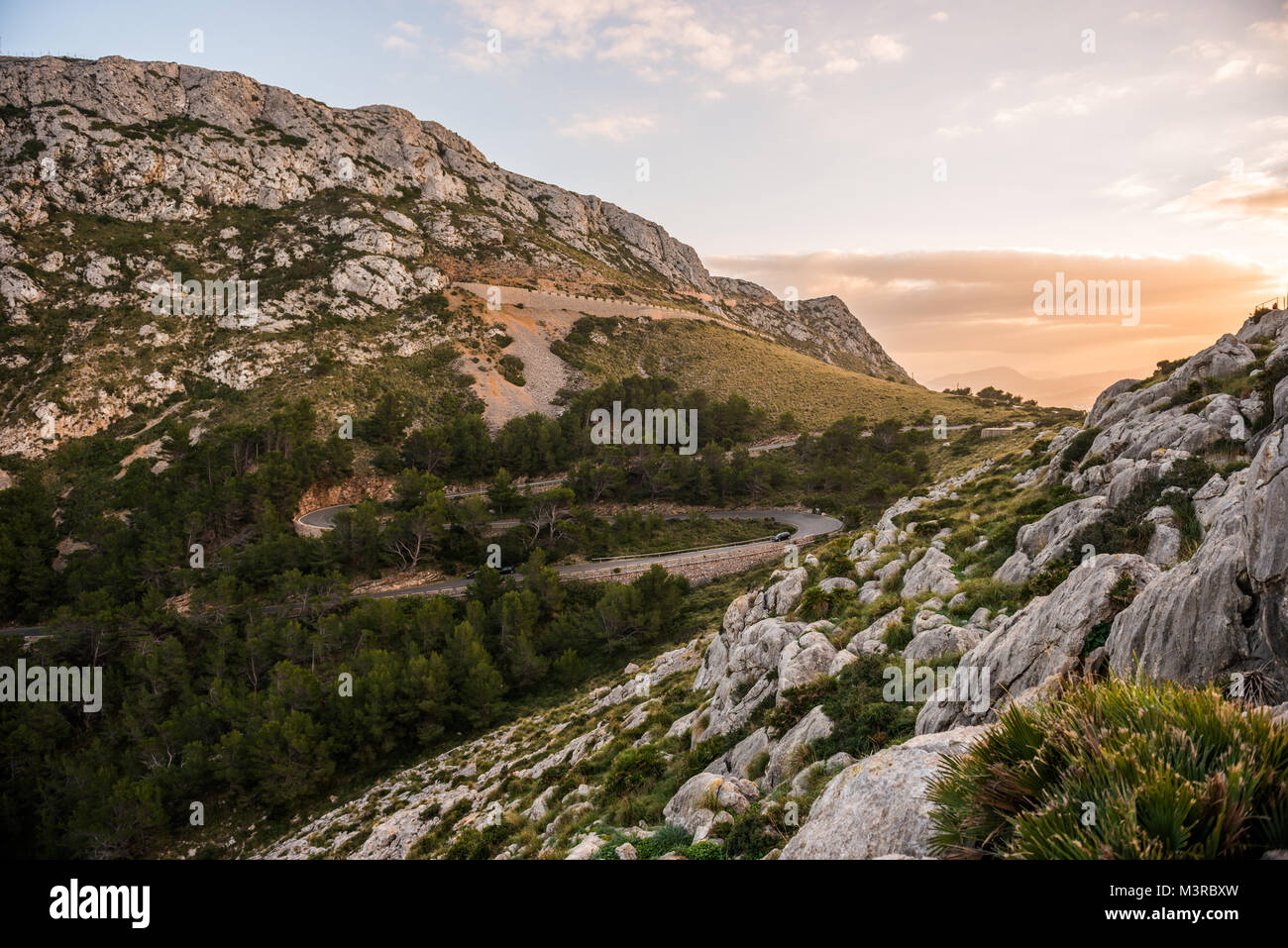 View of the sunset over the Majorca Island from the Cap Formentor ...