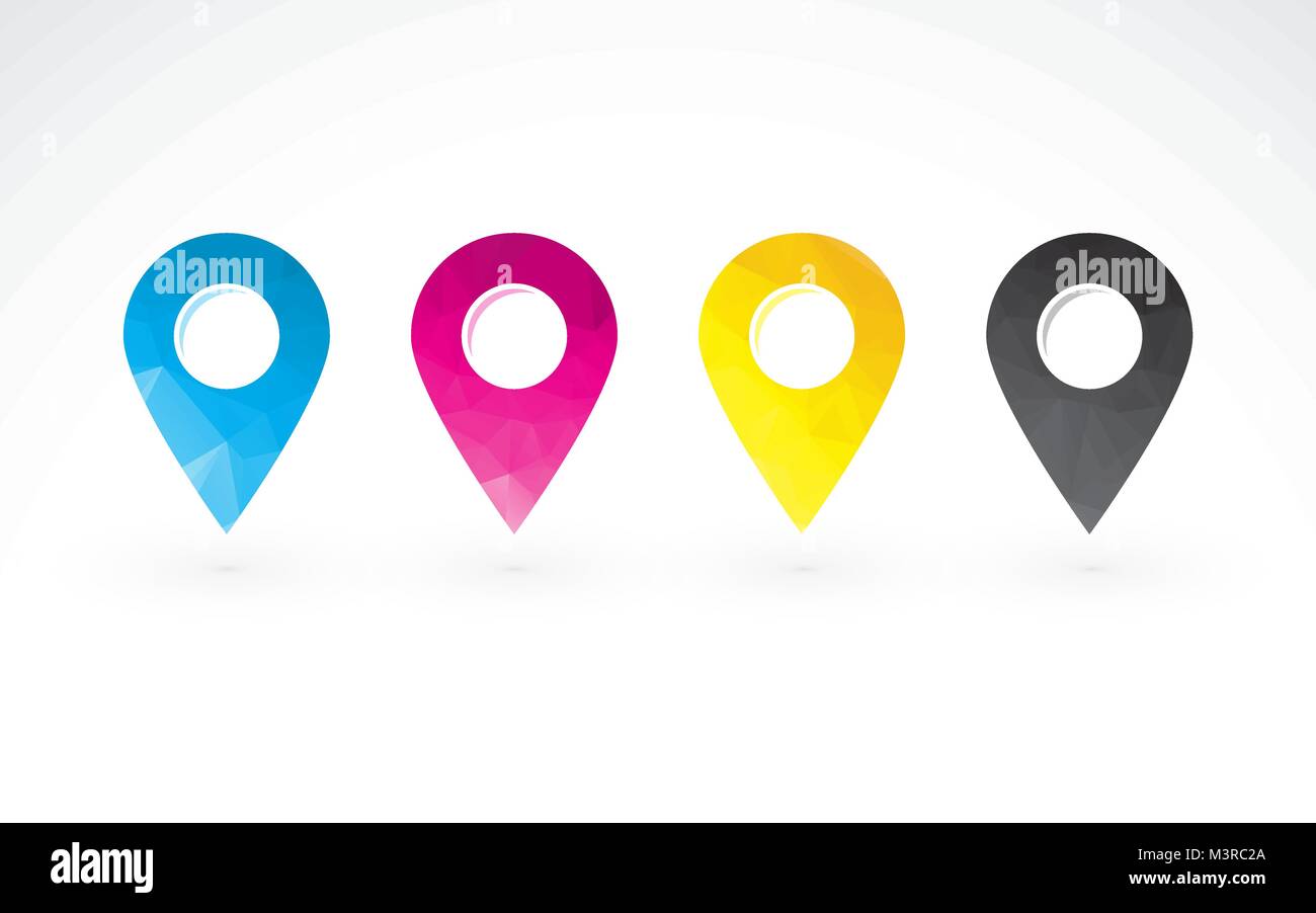 cmyk colored pins to determine the position on the map Stock Vector ...