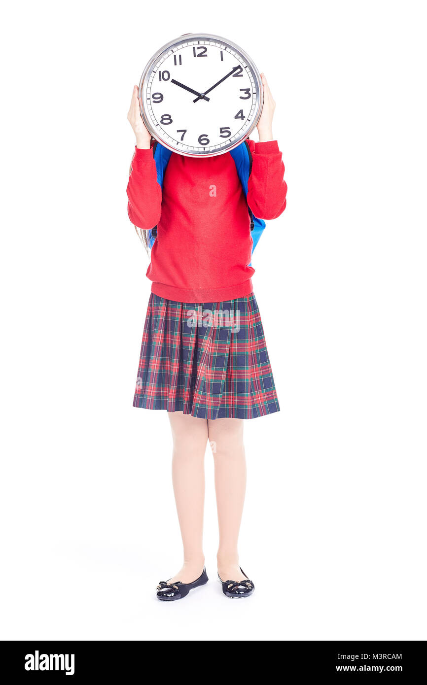 School girl holding clock Stock Photo - Alamy