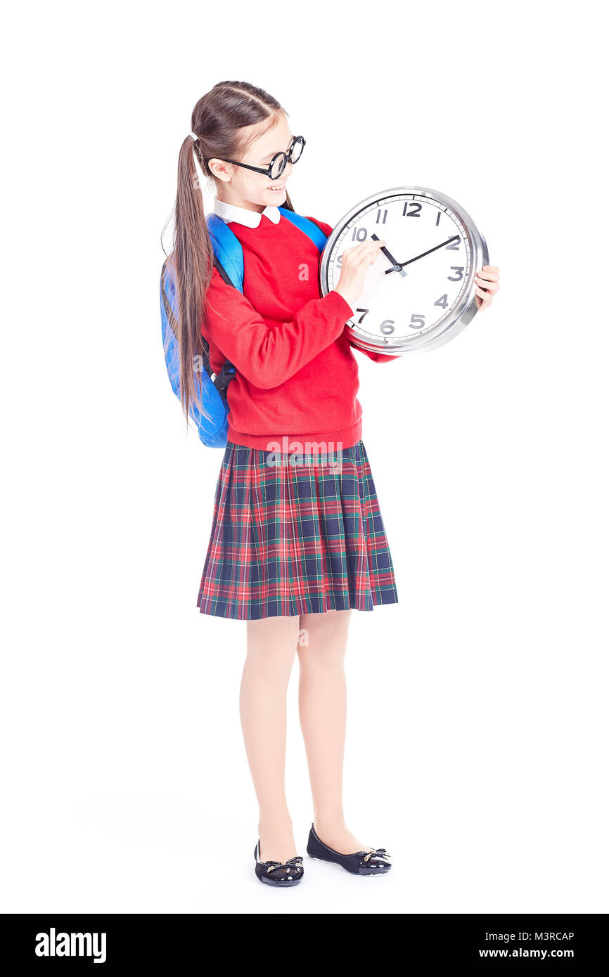 School girl holding clock Stock Photo - Alamy