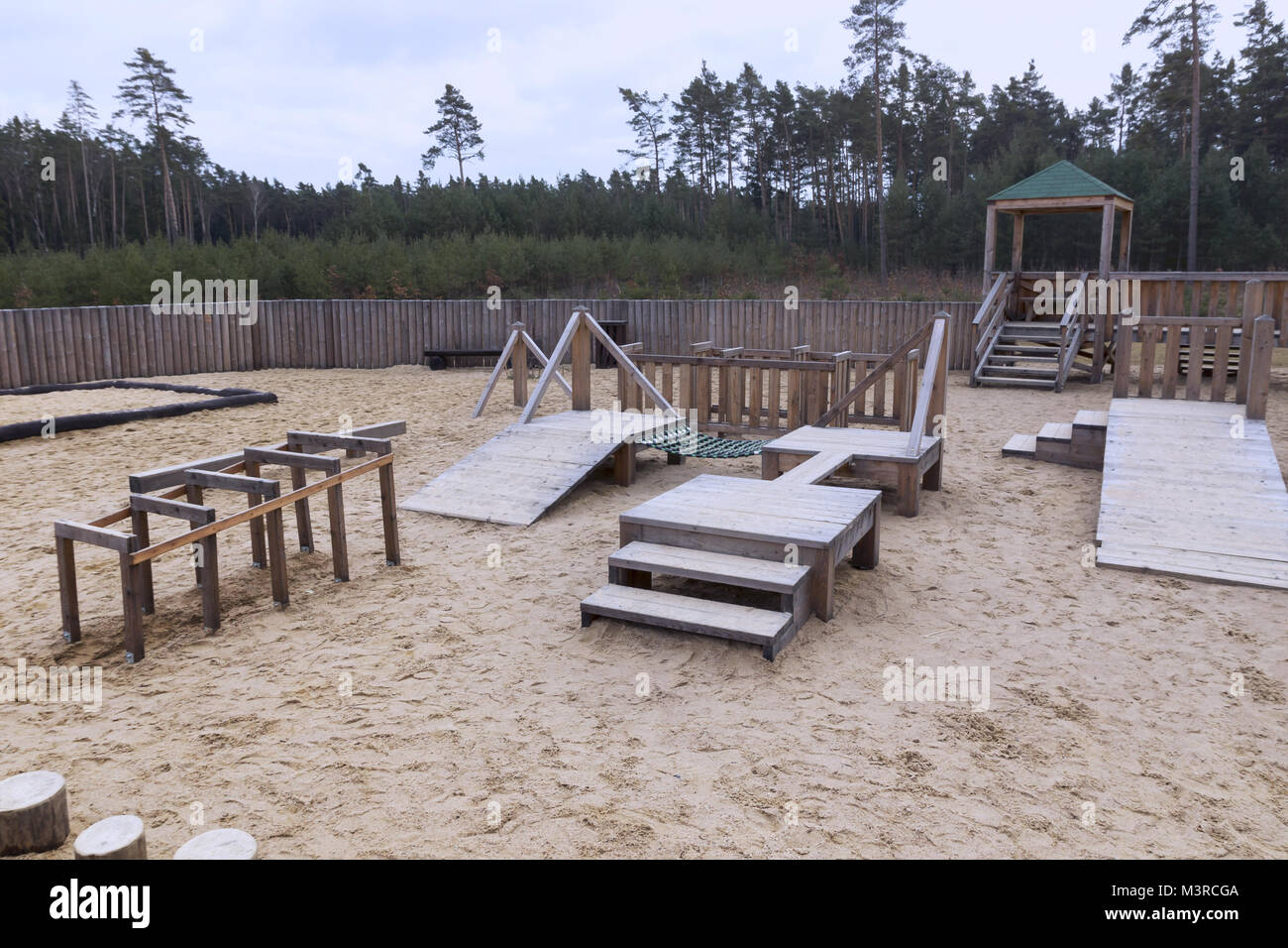 playground with sand made of wood Stock Photo - Alamy