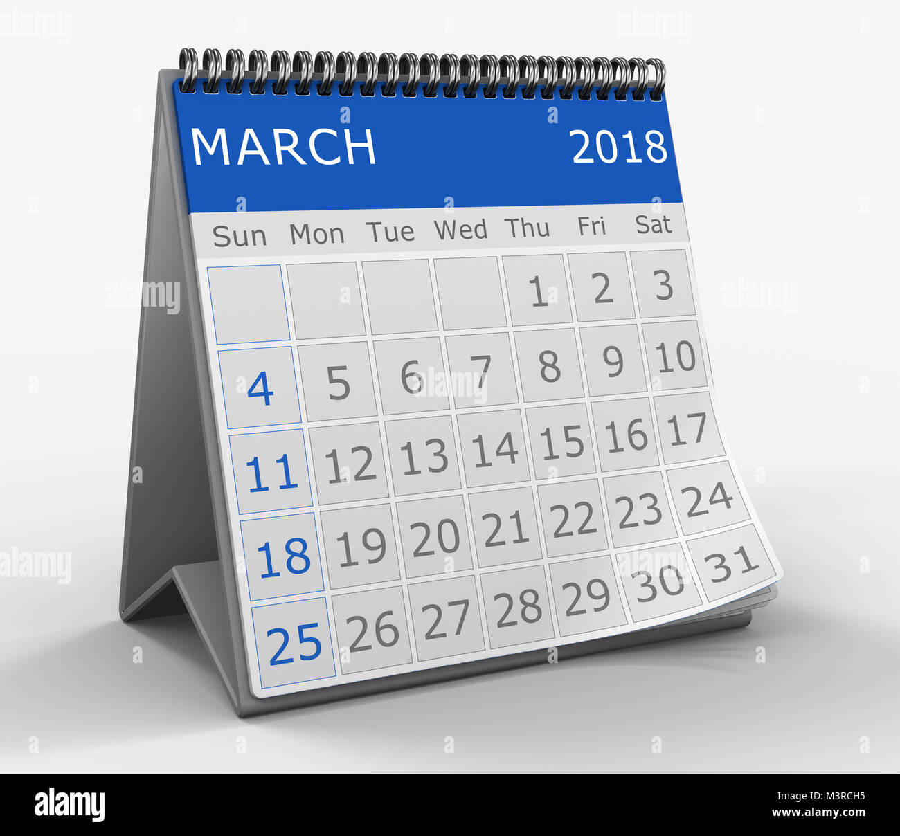 3d illustration of blue square calendar over white background, march ...