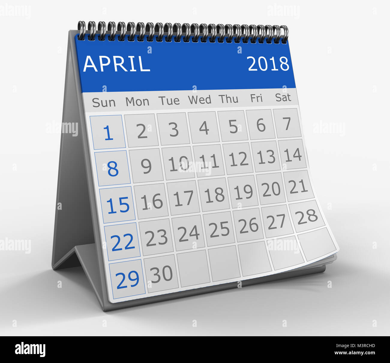 3d illustration of blue square calendar over white background, april ...