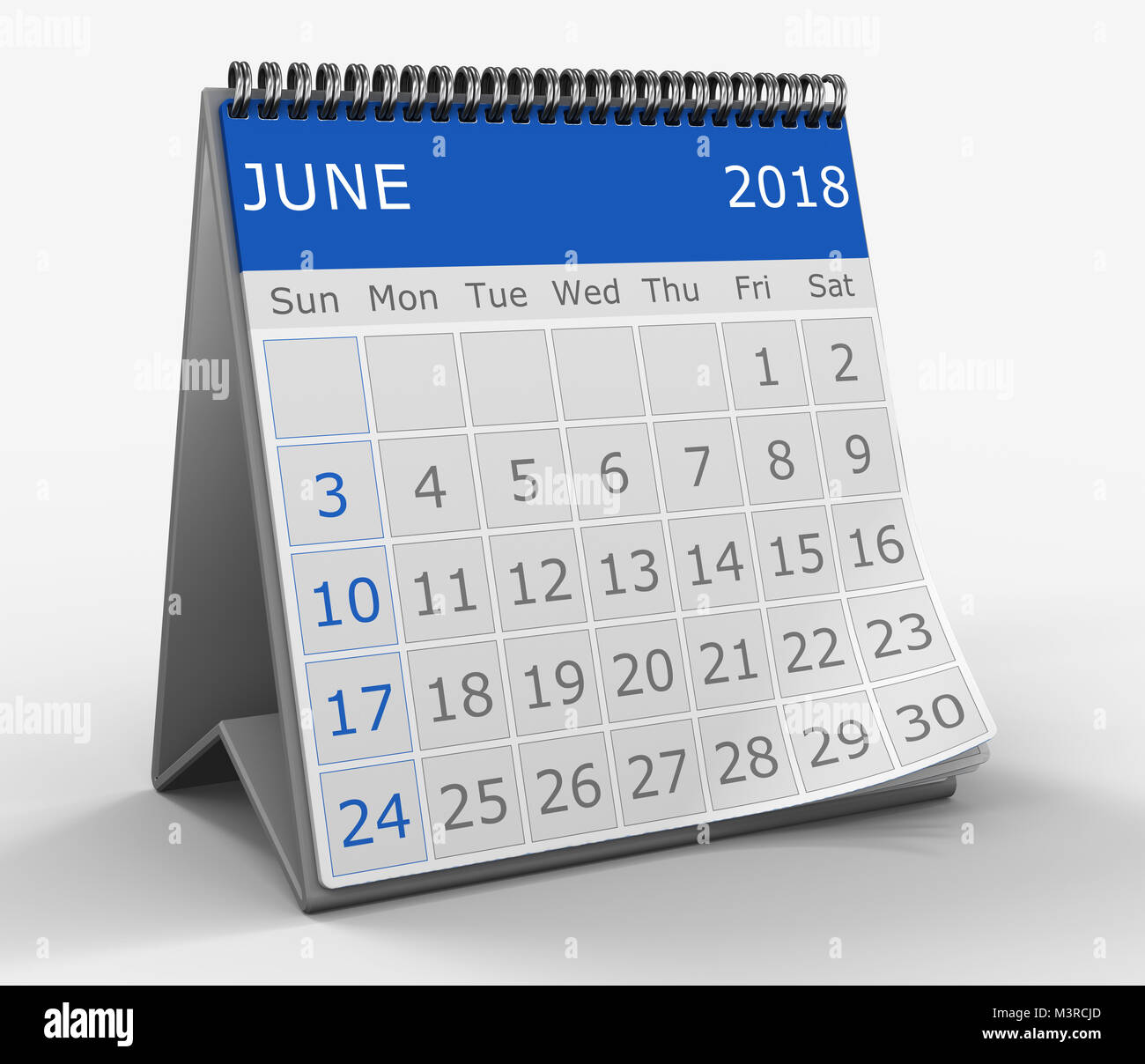 3d illustration of blue square calendar over white background, june ...