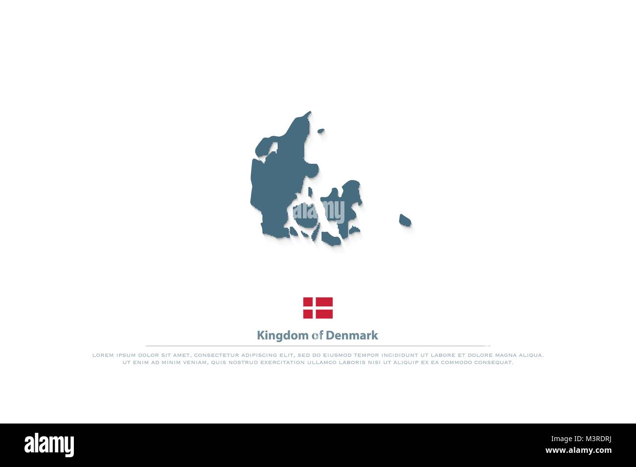 Kingdom of Denmark isolated map and official flag icons. vector Danish ...