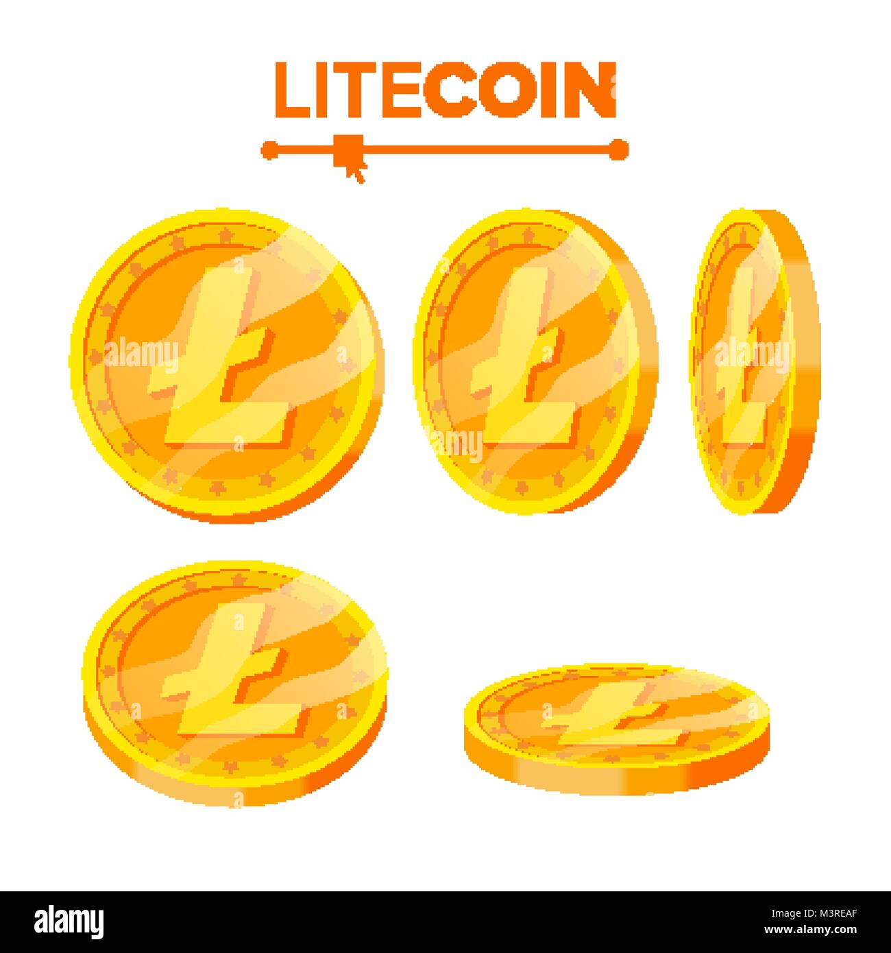 Litecoin Gold Coins Vector Set. Flip Different Angles. Litecoin Virtual ...