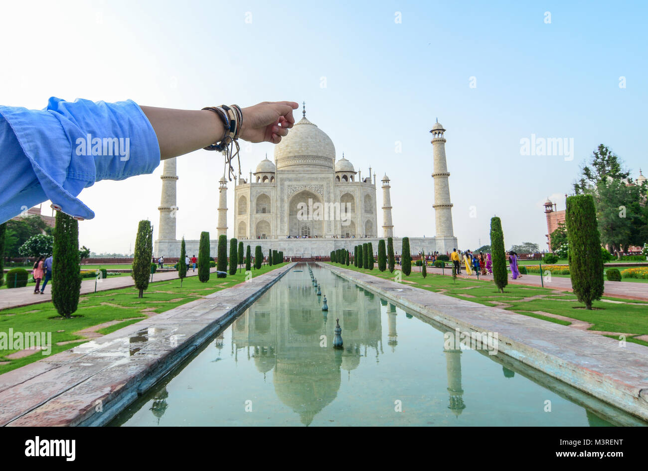 A hand of young man pointing Taj Mahal in Agra, India Stock Photo - Alamy