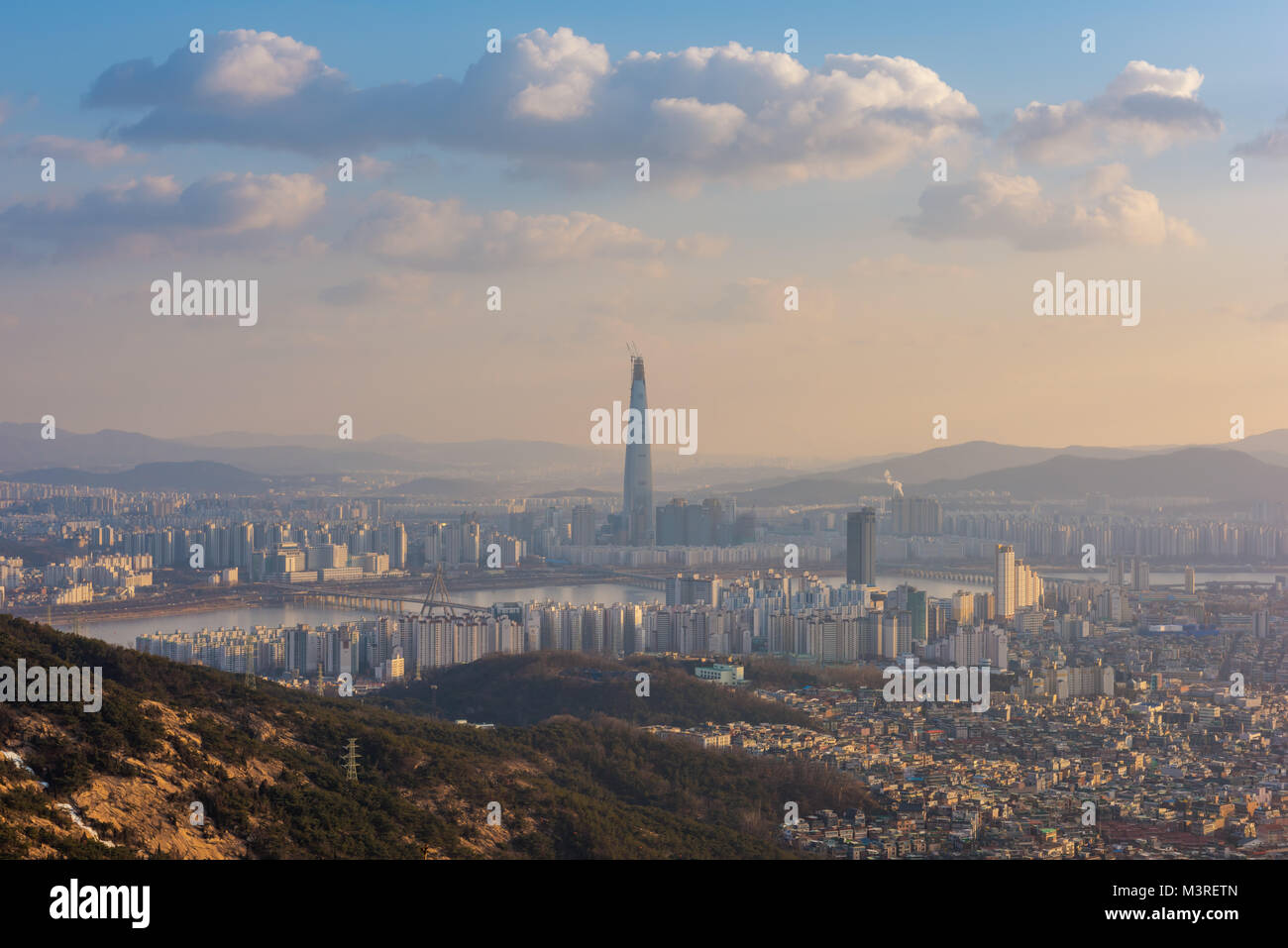 Sunset at Seoul City Skyline, The best view of South Korea Stock Photo ...