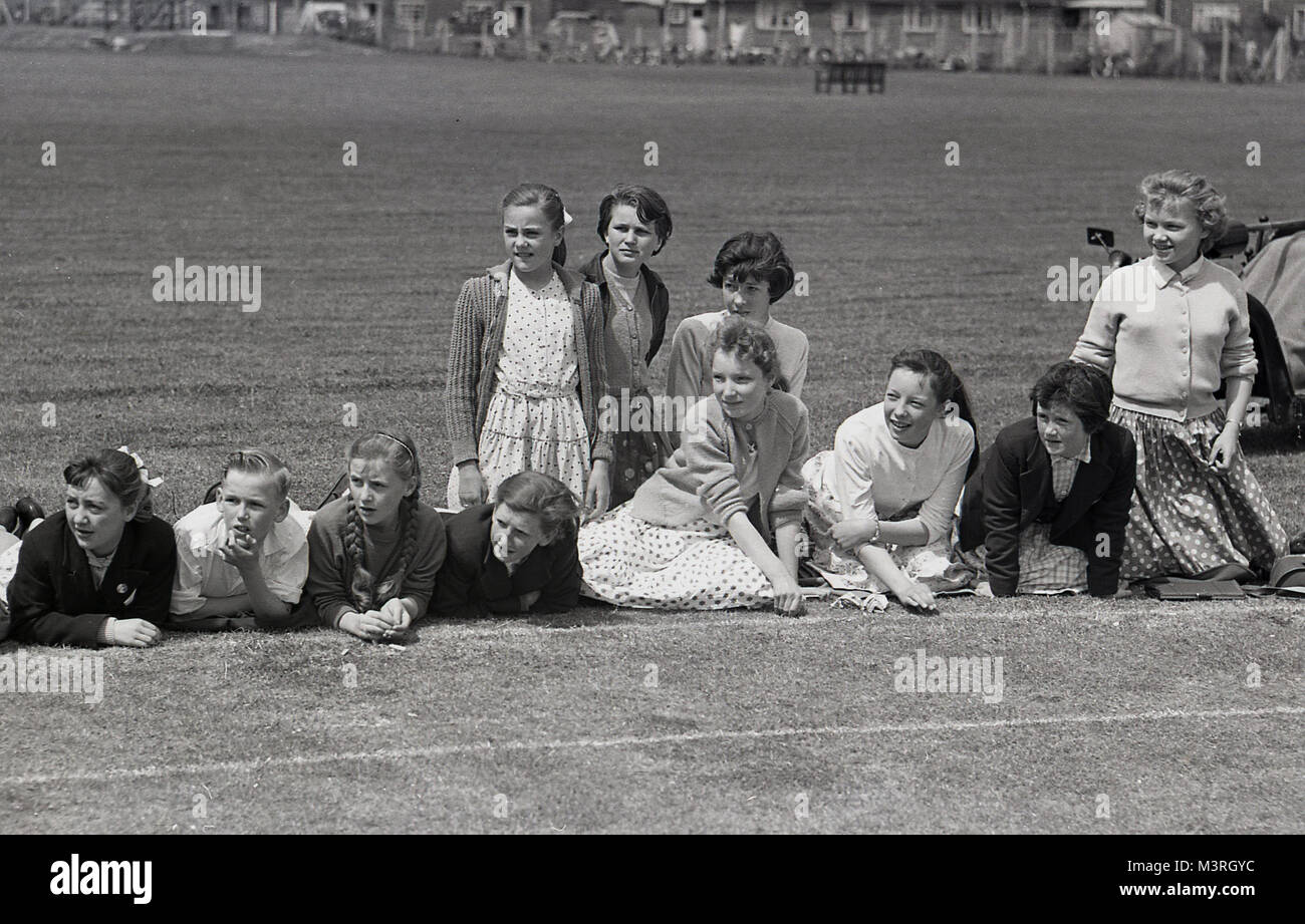 1955, historical picture showing a group of young English children ...