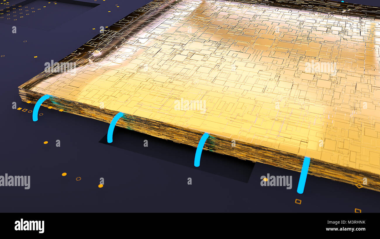 The CPU gold chip. 3d rendering Stock Photo - Alamy