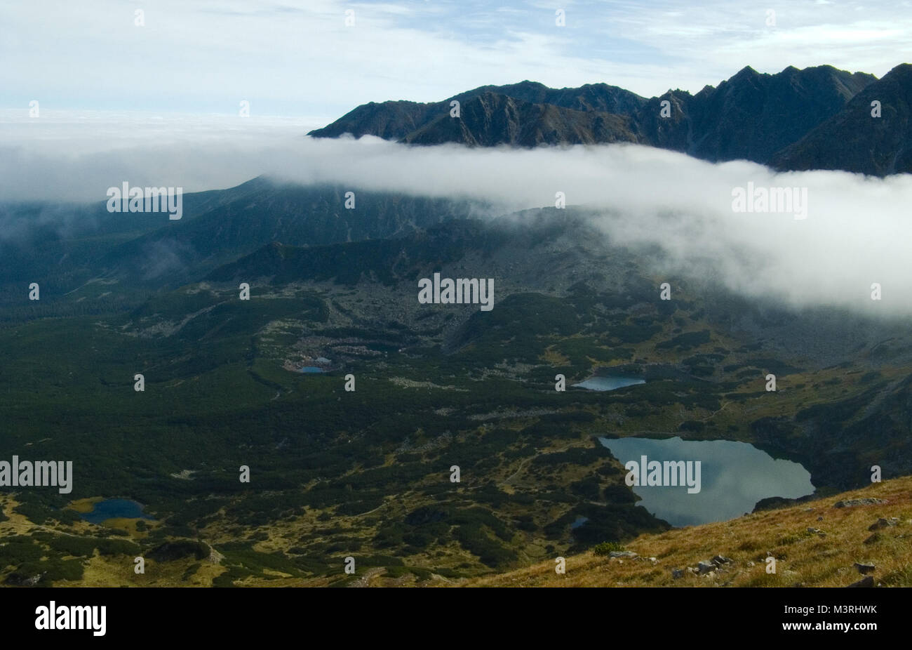 Polish Tatry Tatra, autumn view from the mountain on valley of five ...