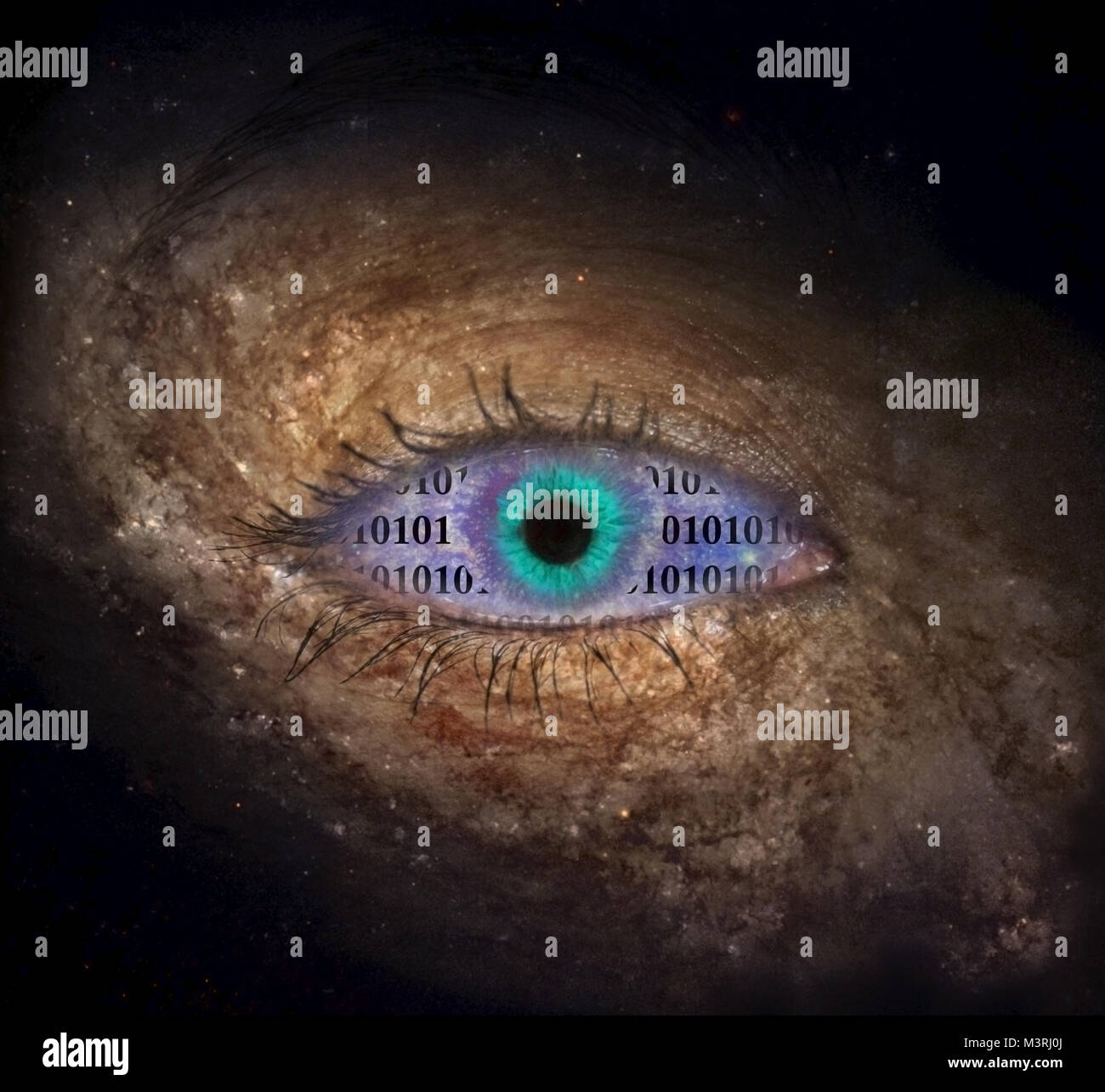 Eye in space with binary code Stock Photo - Alamy