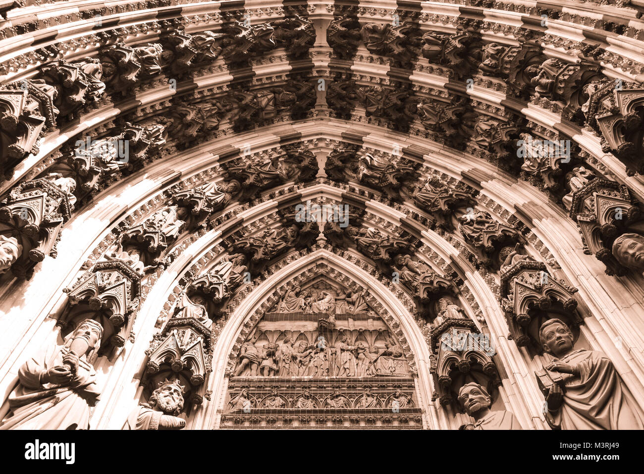 Low Angle view of the entrance scenery of Cathedral of Cologne, Germany ...