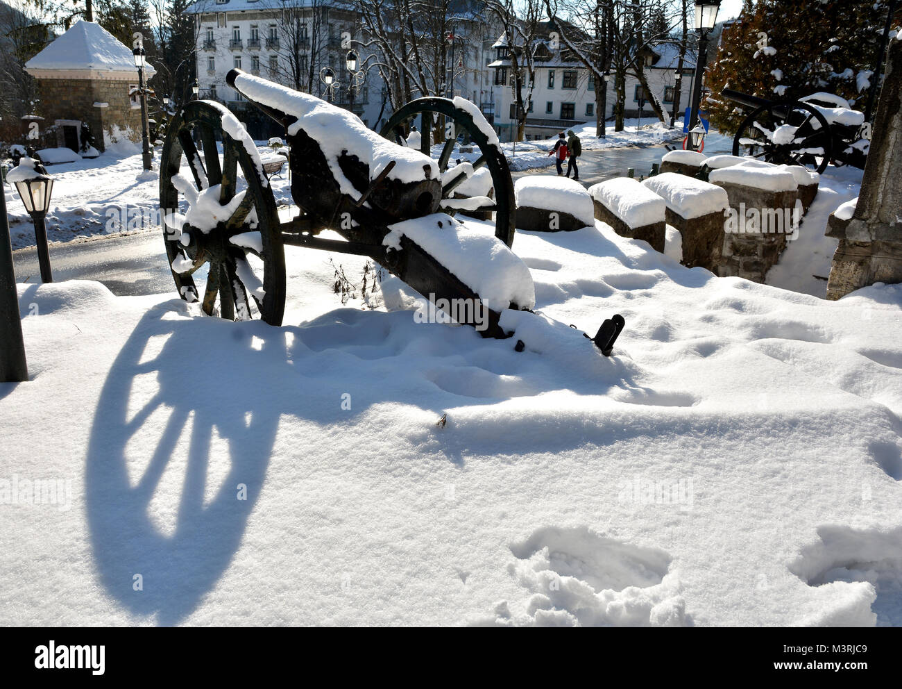 Old gun in Heroes Cemetery in Sinaia, Romania Stock Photo - Alamy