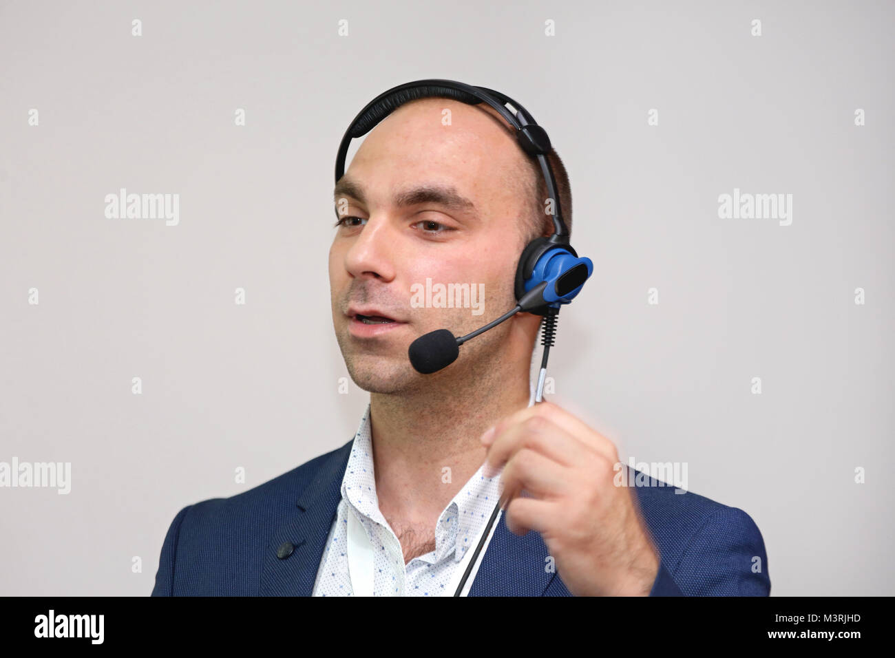 Businessman Talking to Voice Technology Workflow Headset Stock Photo ...