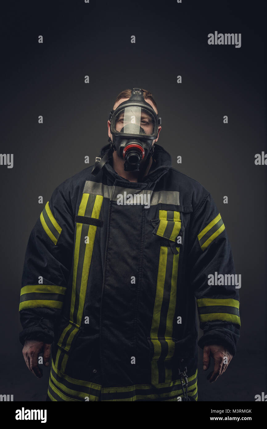 Portrait of firefighter in oxygen mask Stock Photo - Alamy