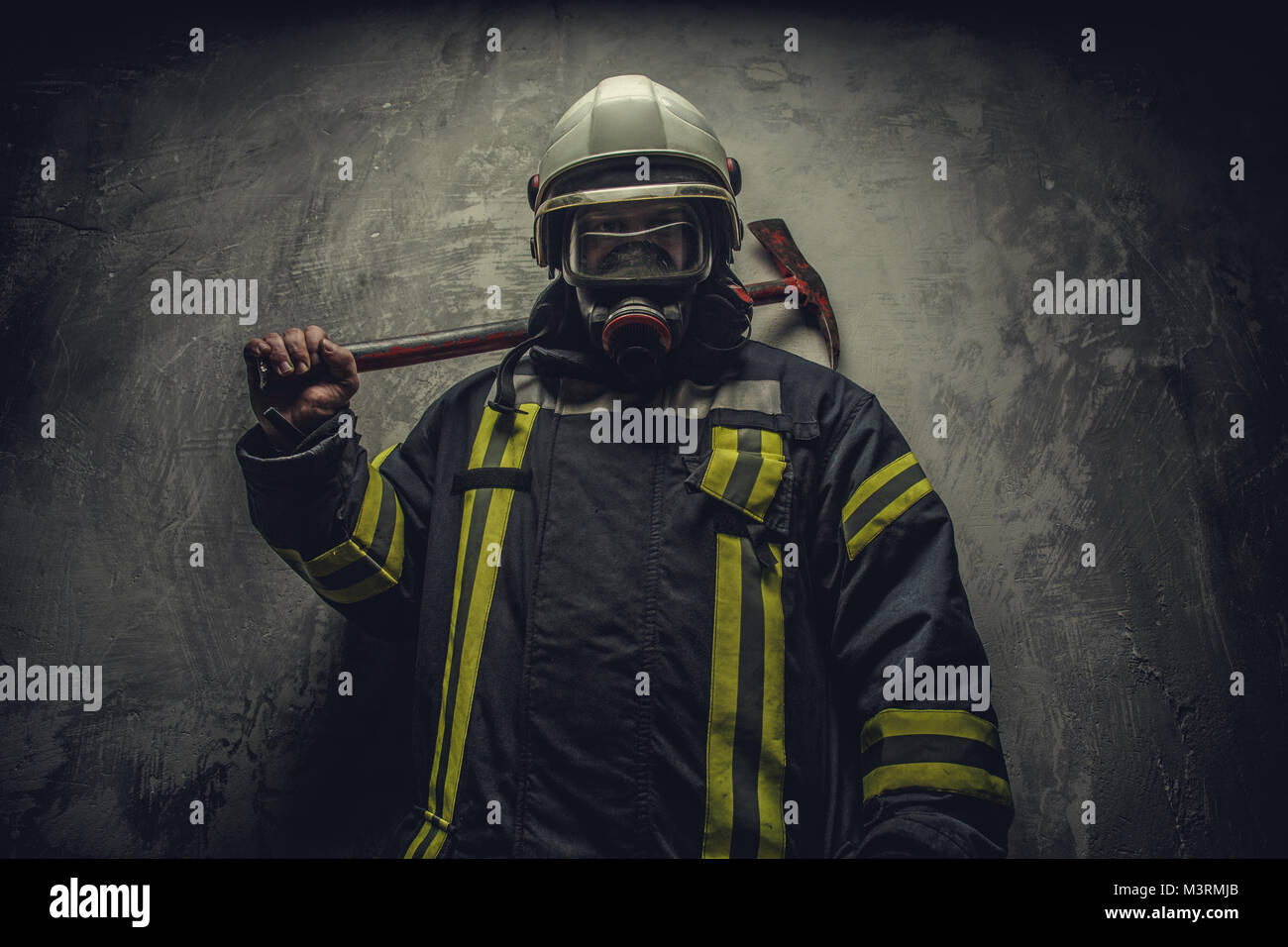 Portrait of firefighter in oxygen mask Stock Photo - Alamy