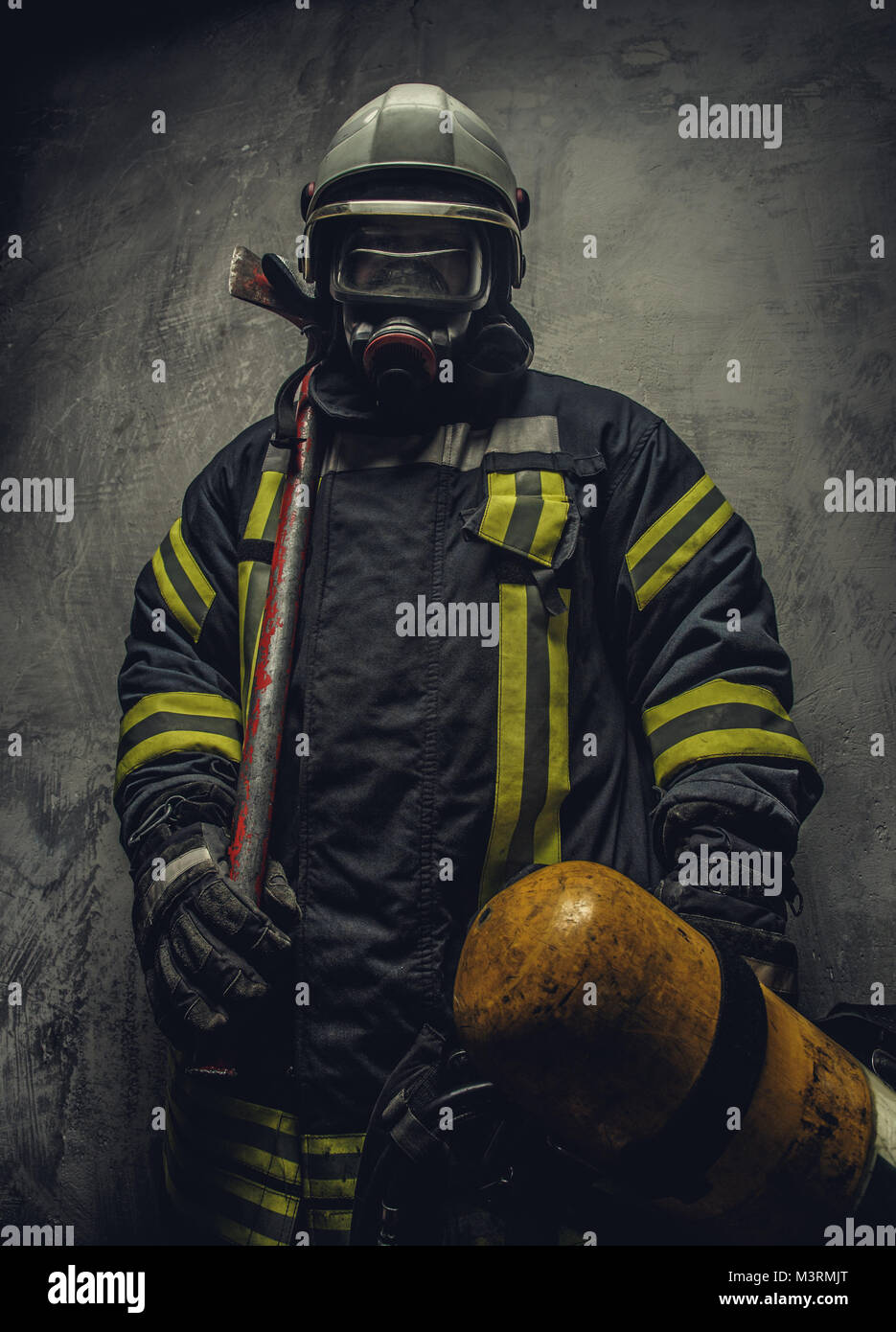 Portrait of firefighter in safety uniform Stock Photo - Alamy